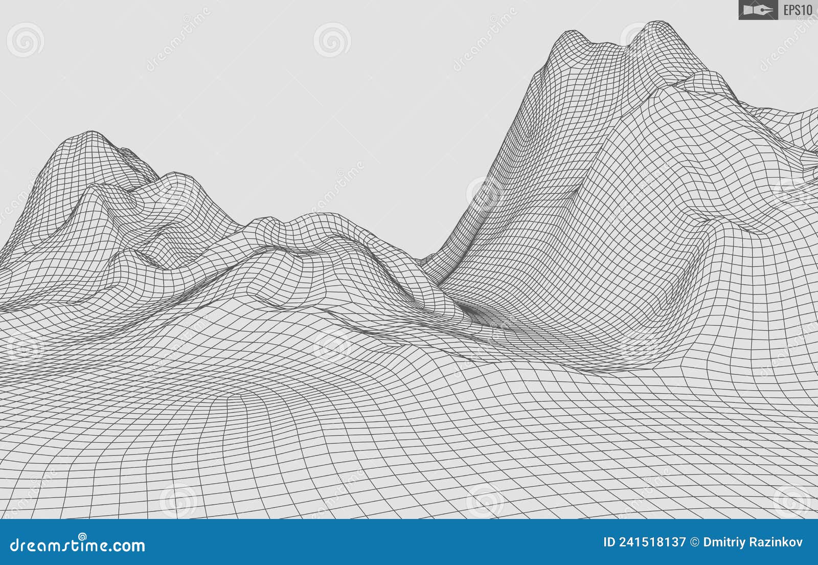 Wireframe Landscape on White Background. Abstract Geometric Vector ...