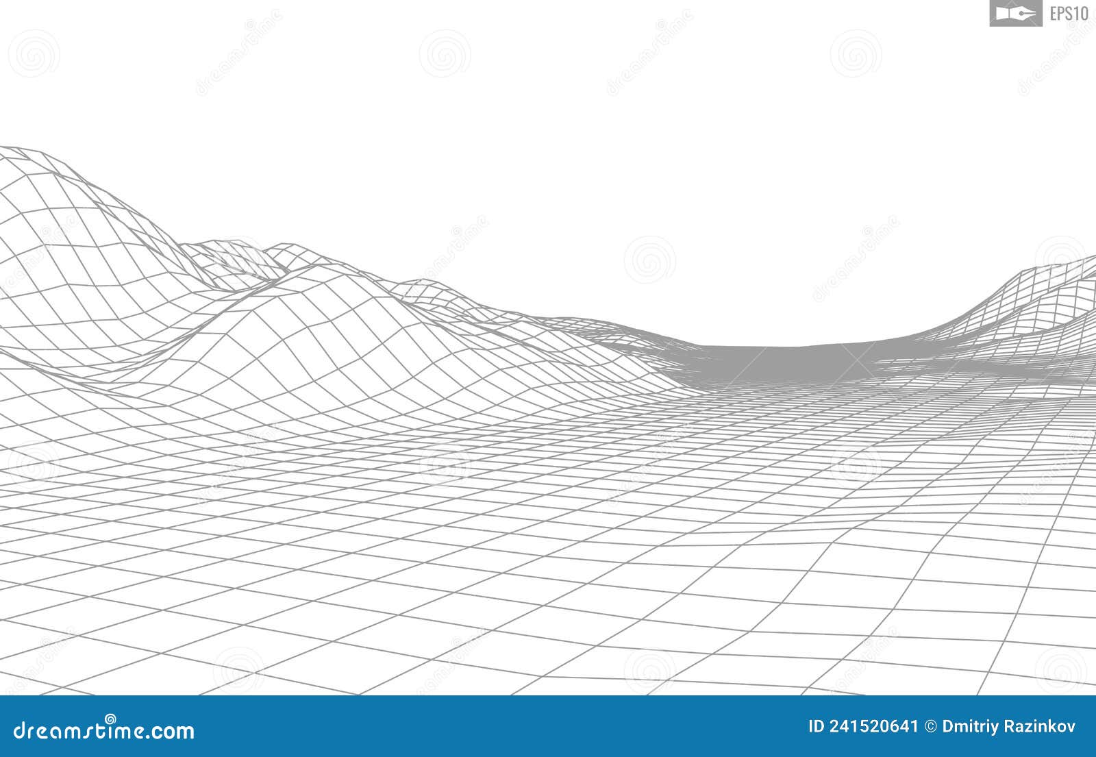 Wireframe Landscape on White Background. Abstract Geometric Vector ...