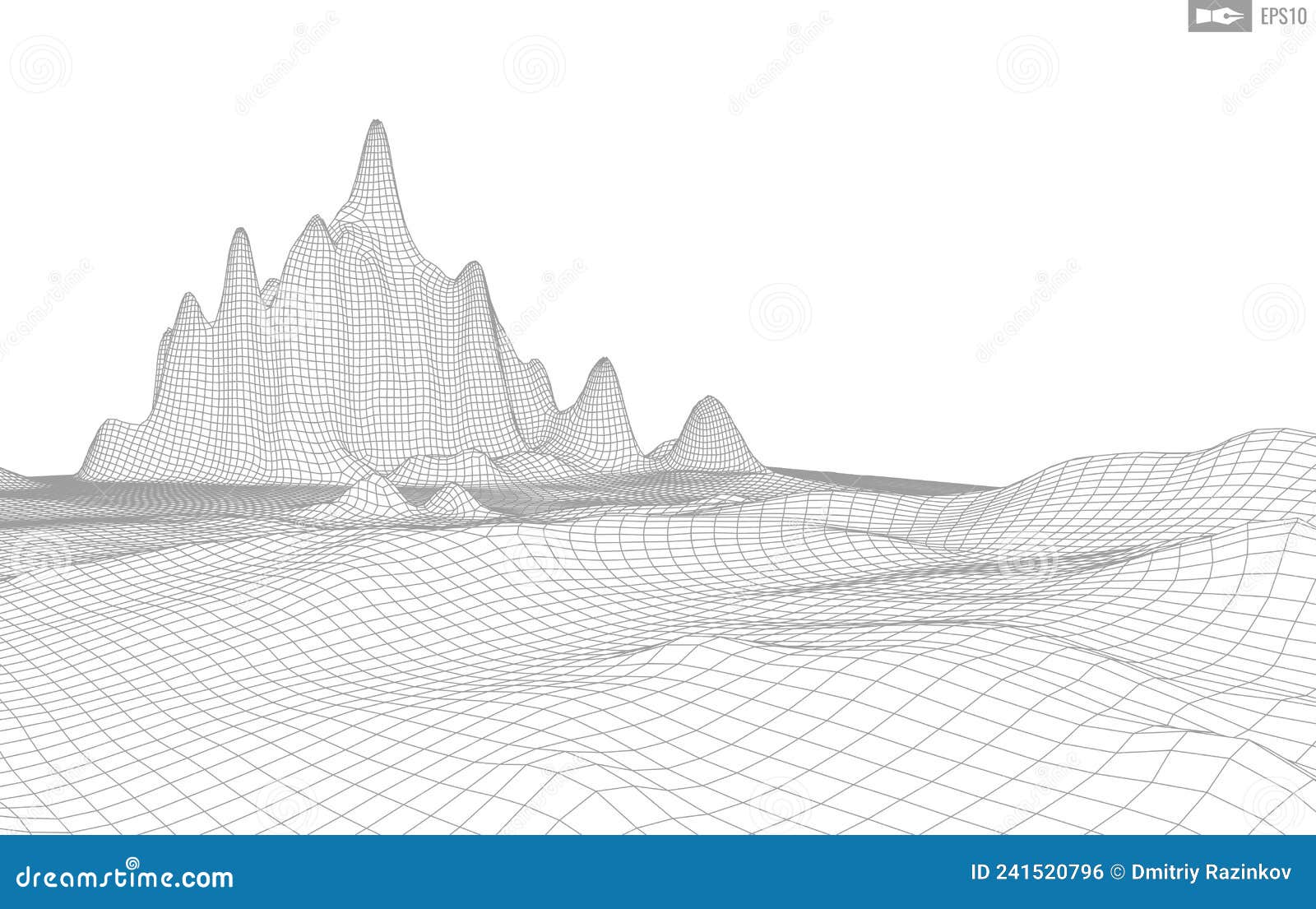 Wireframe Landscape on White Background. Abstract Geometric Vector ...