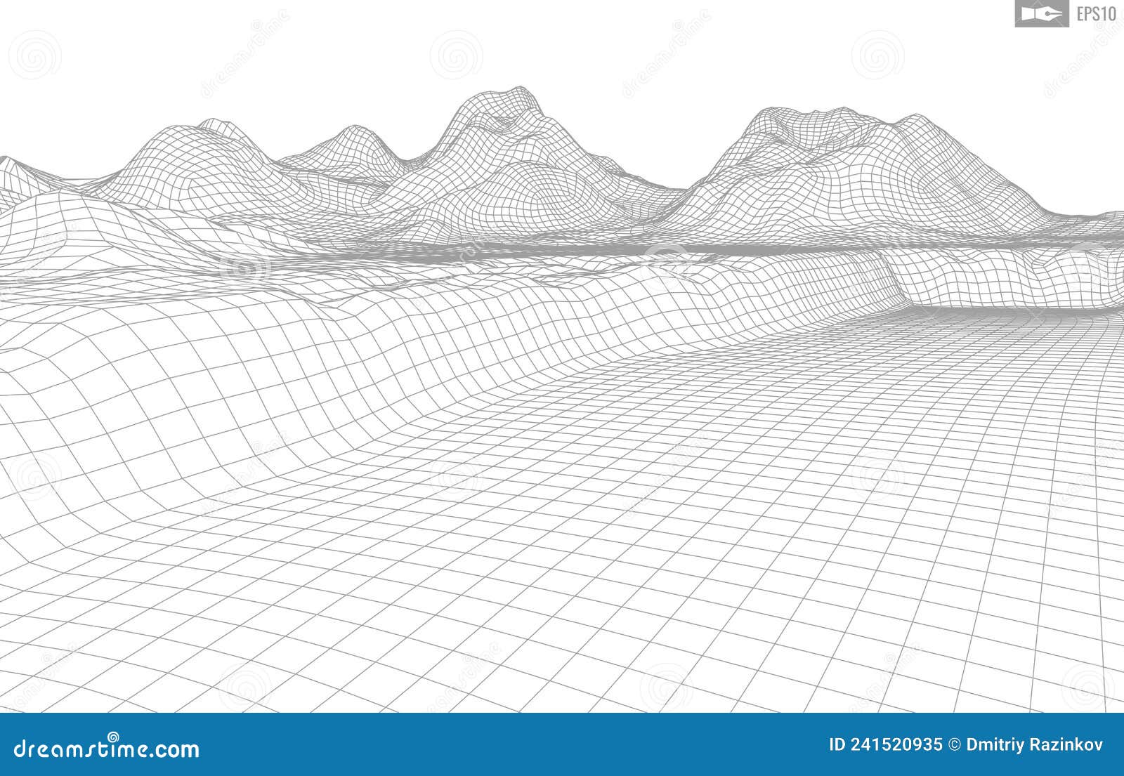 Wireframe Landscape on White Background. Abstract Geometric Vector ...