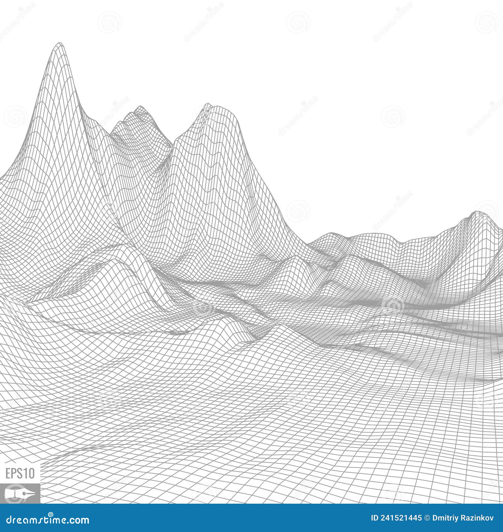 Wireframe Landscape on White Background. Abstract Geometric Vector ...