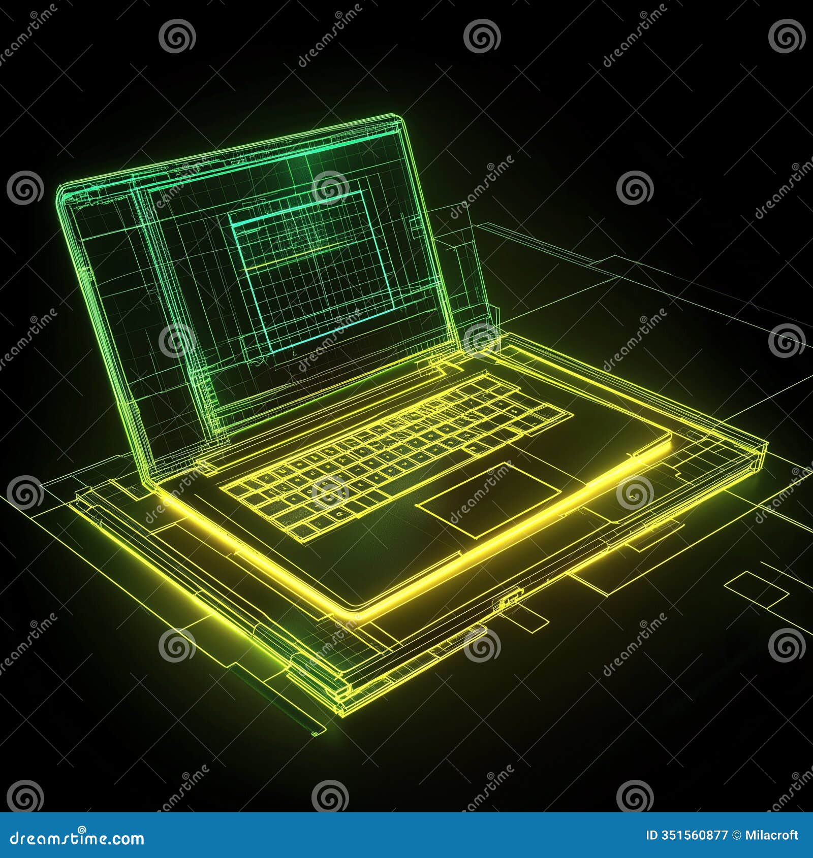 Wireframe Laptop Showing Futuristic Technology and Innovation Stock ...