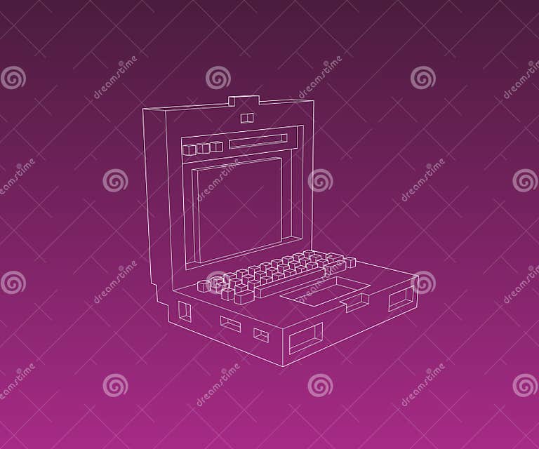 Old School Wireframe Laptop Illustration Stock Vector - Illustration of ...