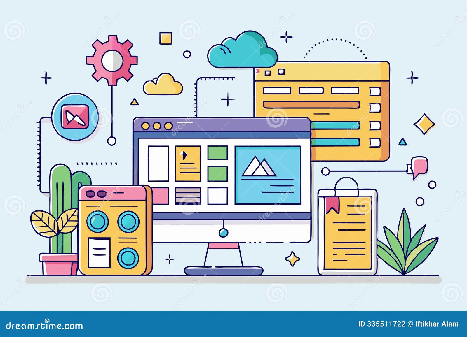 A Wireframe Layout Displays Various Customizable Design Elements for ...