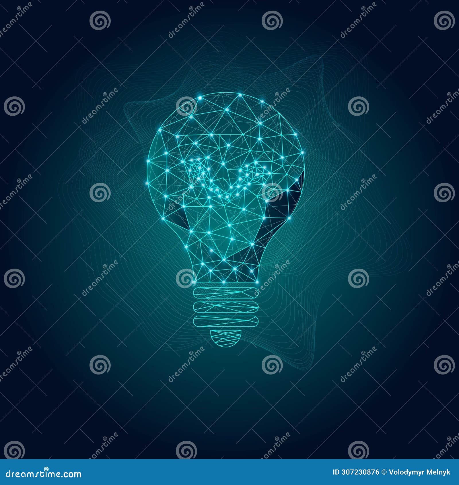 Wireframe Light Bulb on Dark Blue Neon Background. Poster for ...