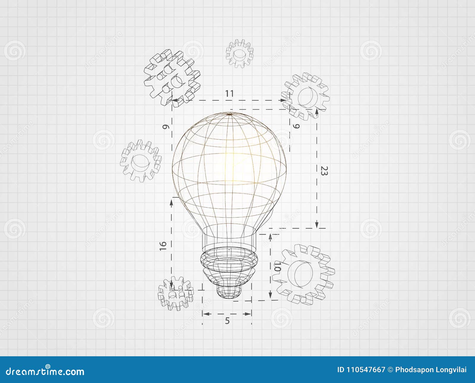 Wireframe Lightbulb On Grid Represent Technology Concept And Innovation ...