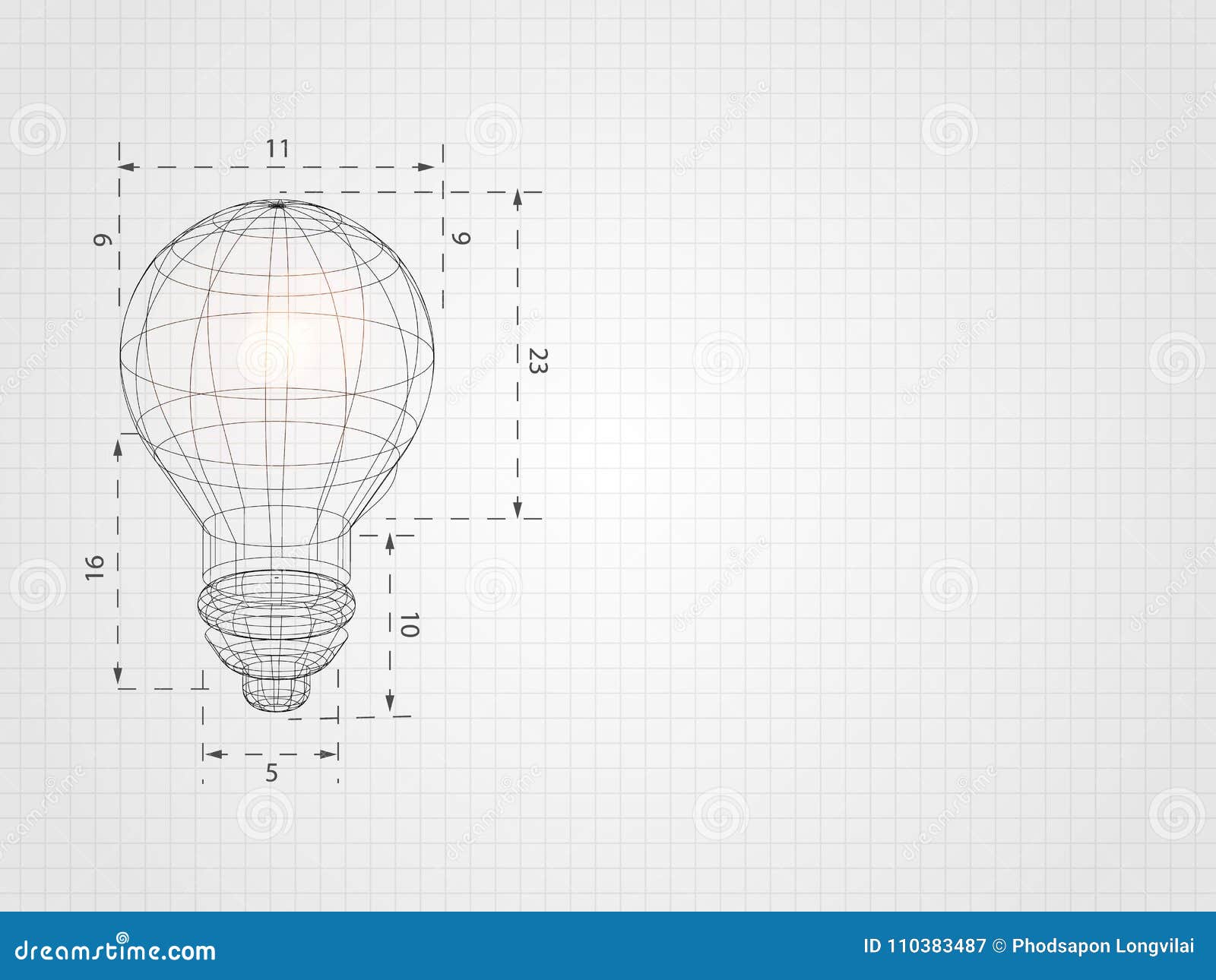 Wireframe Lightbulb On Grid Represent Technology Concept And Innovation ...
