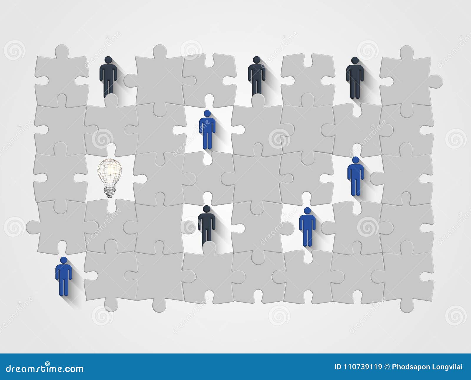 Wireframe Lightbulb and Human Model Fill in the Hole of Jigsaw Set ...