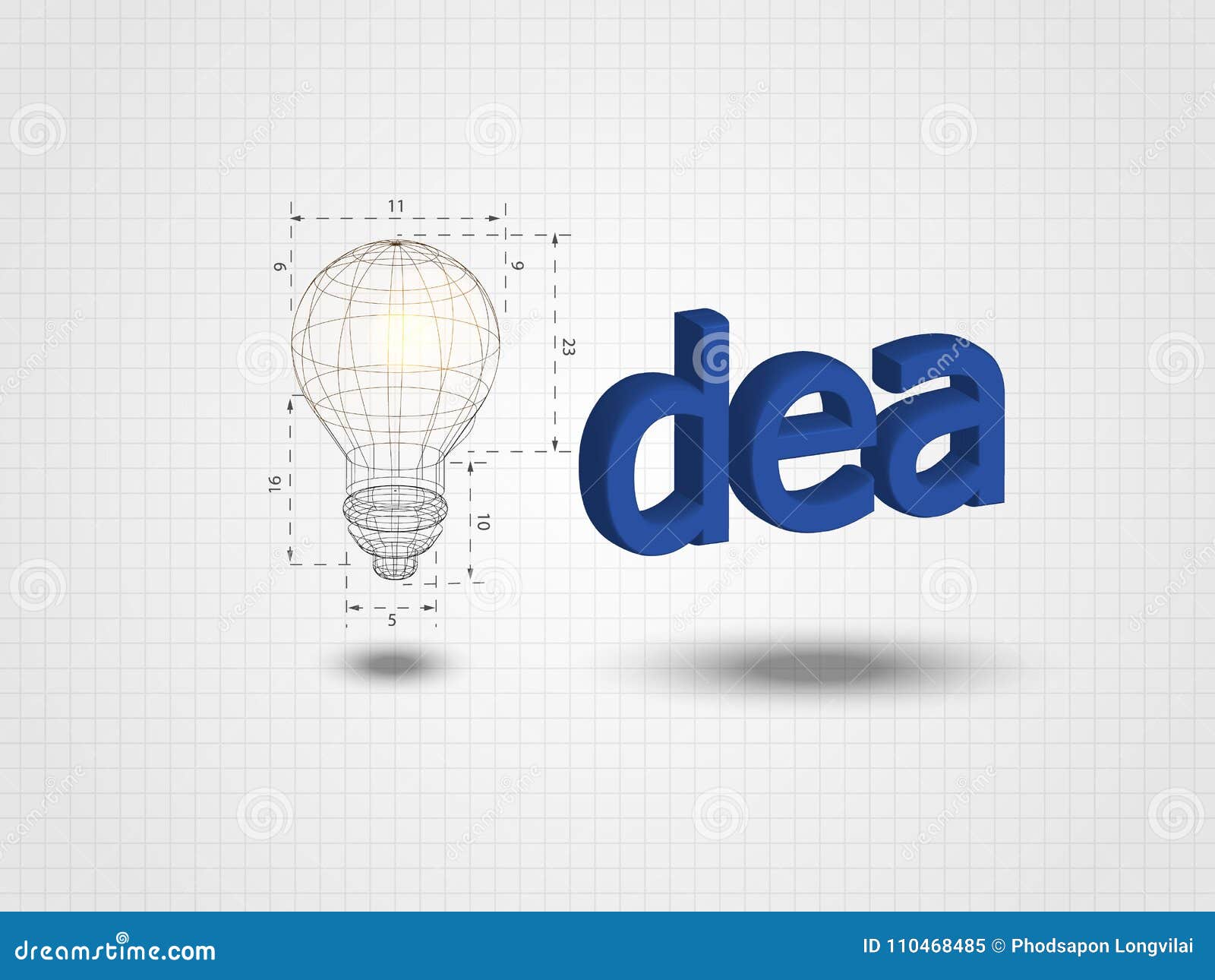 Wireframe Lightbulb On Grid Represent Technology Concept And Innovation ...