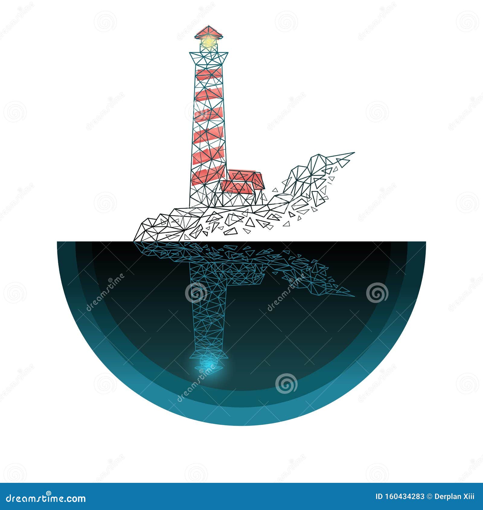 Wireframe Lighthouse on a Rock Reflected in Water Stock Vector ...