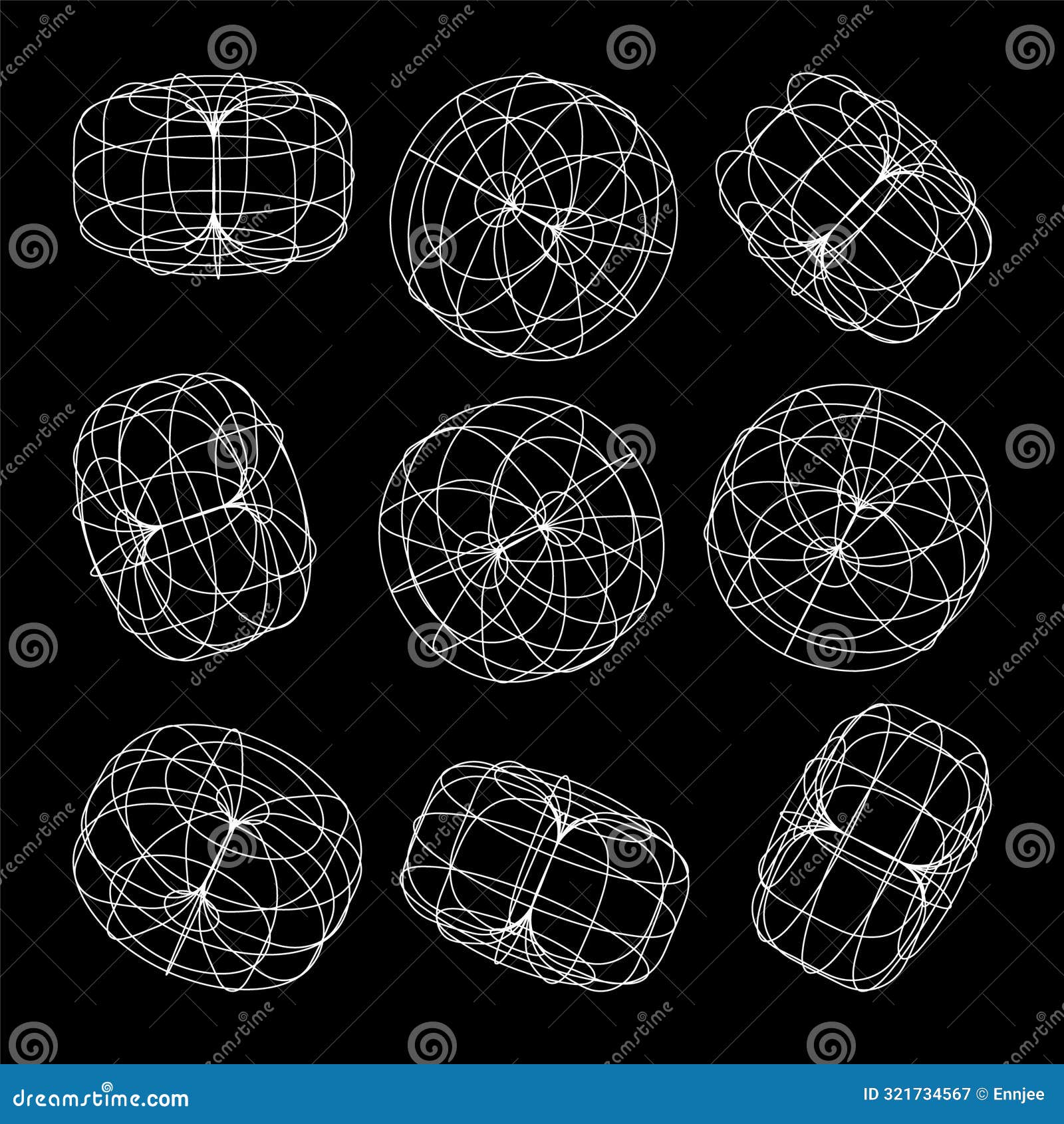 Wireframe Lined Shapes. Perspective Mesh, 3d Grid. Low Poly Geometric ...