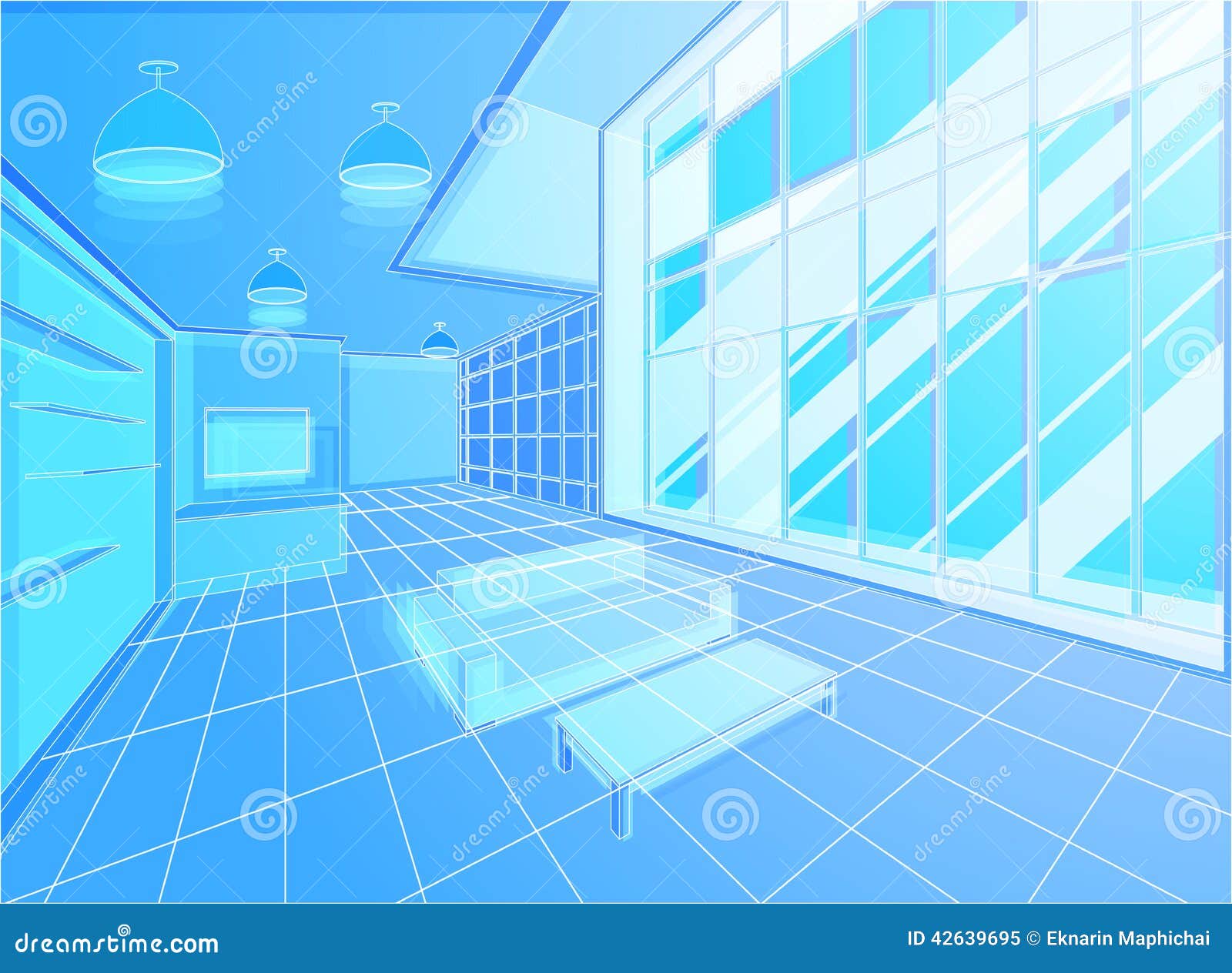 Wireframe living room stock illustration. Illustration of wireframe ...