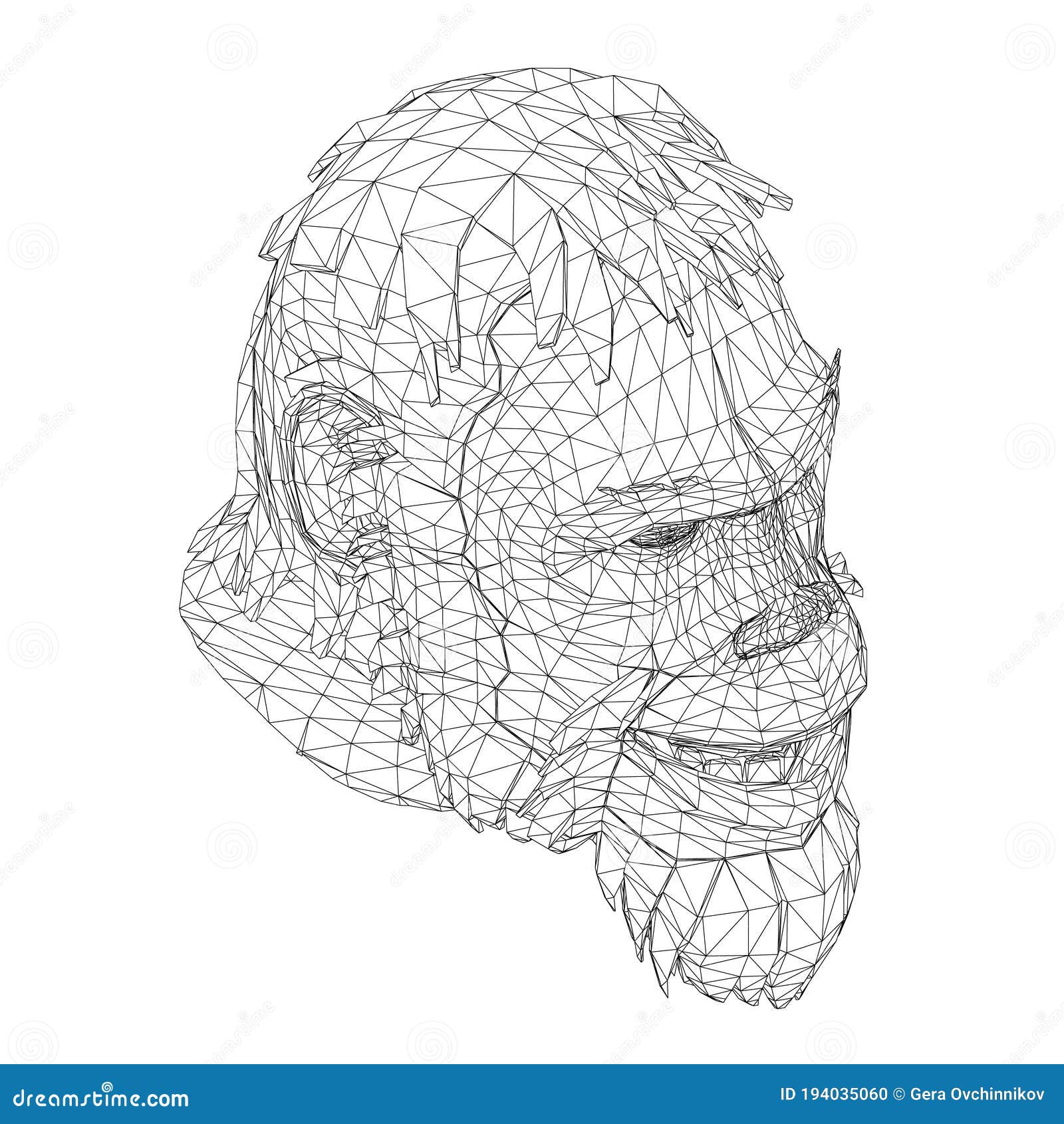 Wireframe Low Poly Head of a Neanderthal. Wireframe Head of a ...