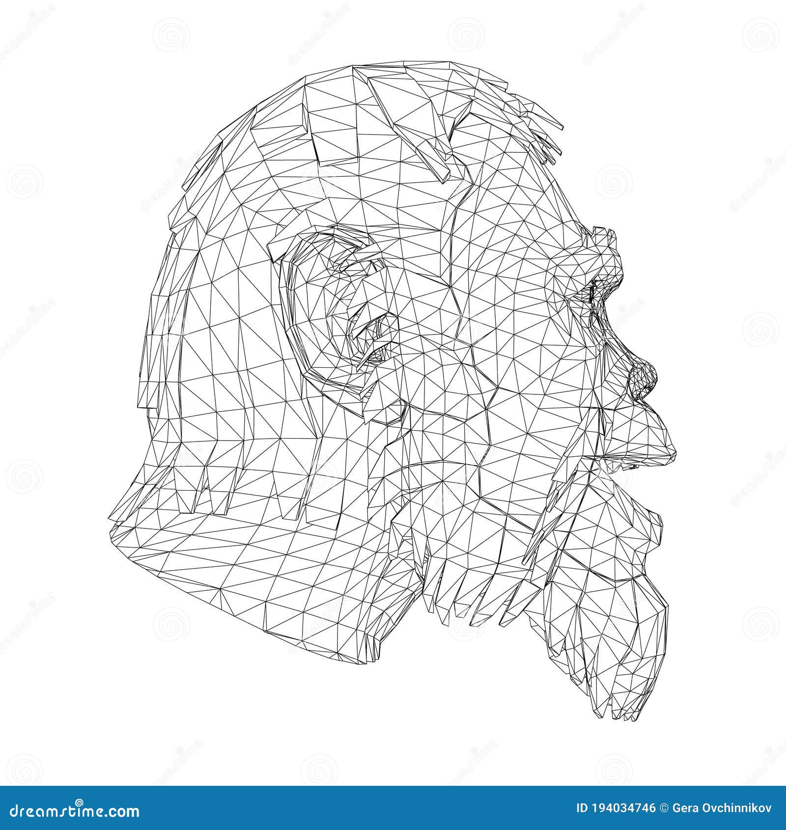 Wireframe Low Poly Head of a Neanderthal. Wireframe Head of a ...