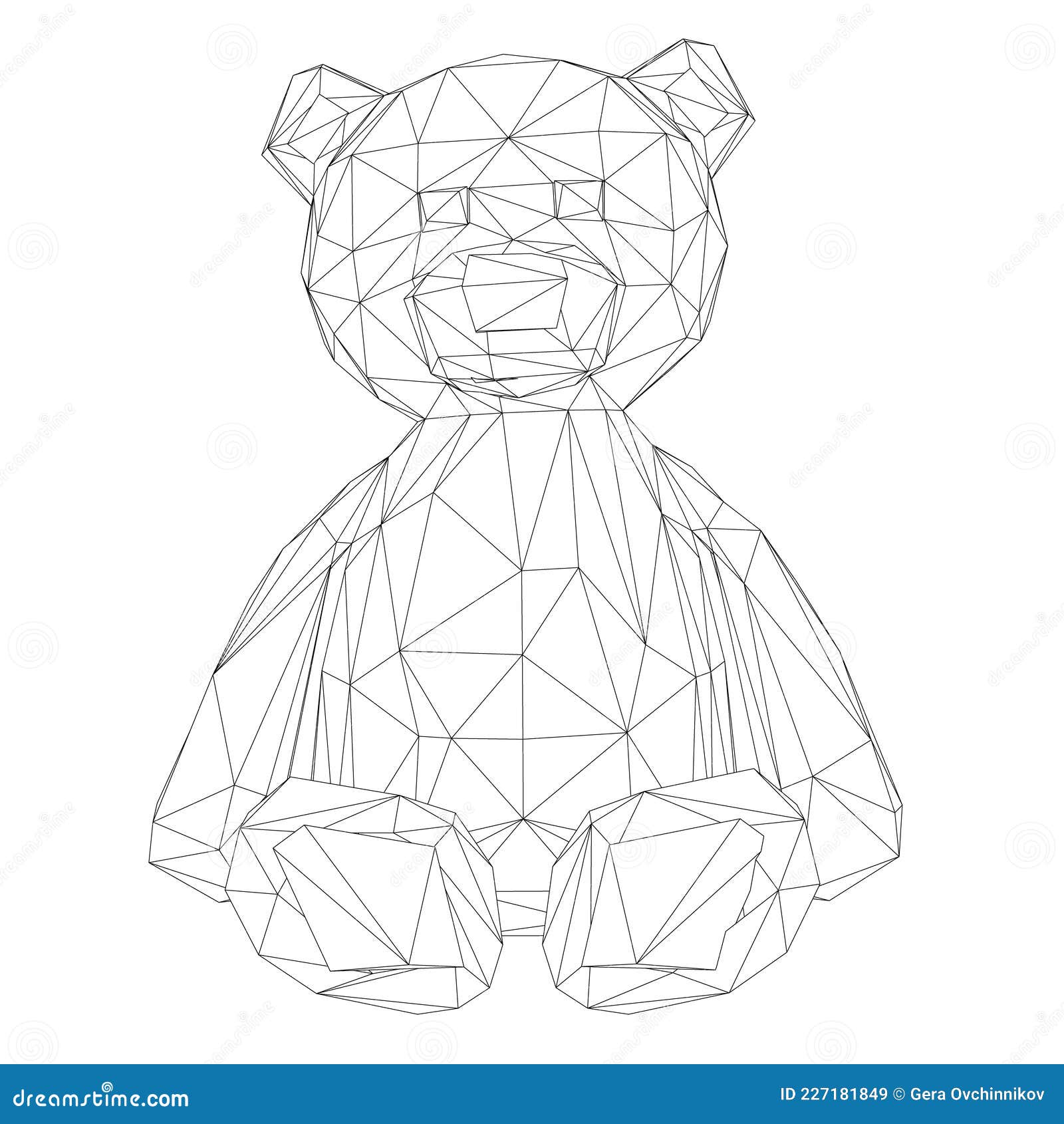 Wireframe Low Poly Teddy Bear Isolated on White Background. 3D Stock ...