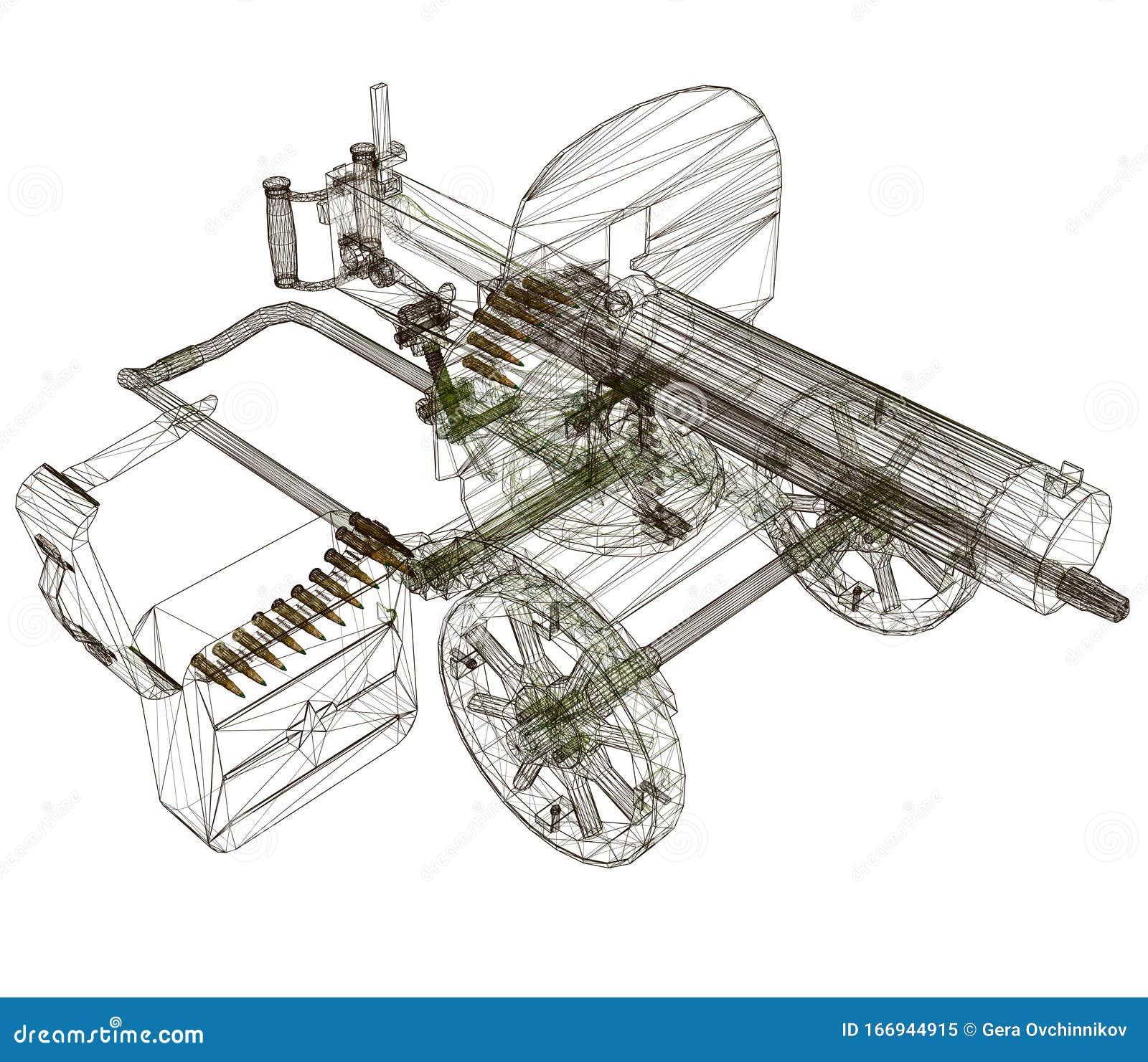 Wireframe of the Maxim Machine Gun. Machine Gun Isolated on a White ...
