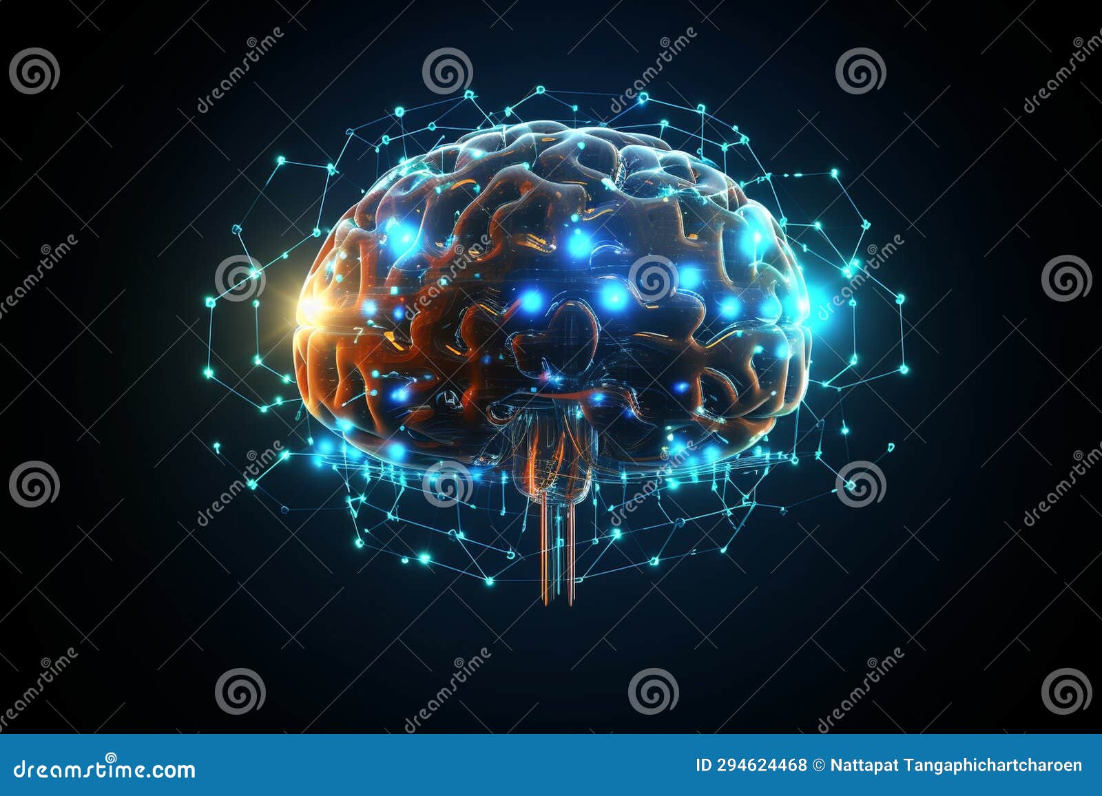 Wireframe Mesh of Brain Scan Technology Concept, Generated AI Stock ...