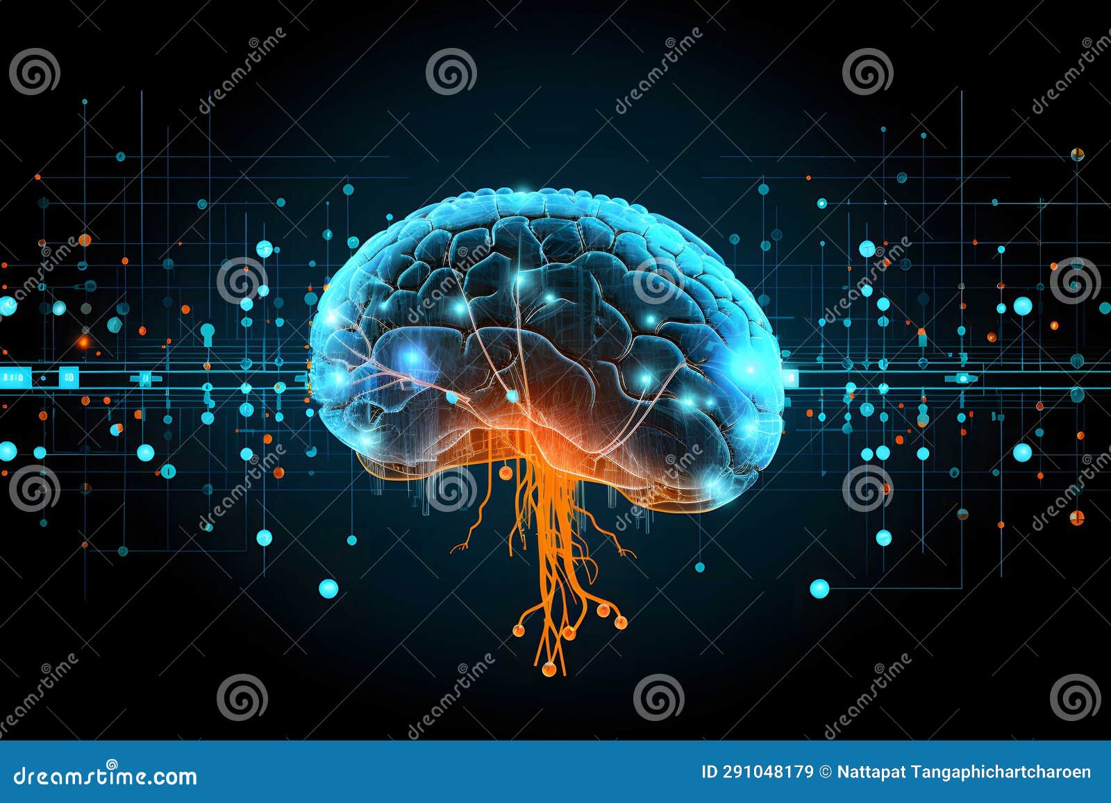 Wireframe Mesh of Brain Scan Technology Electric Technology Concept ...