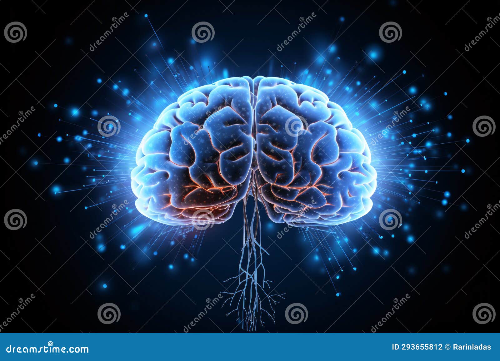 Wireframe Mesh of Brain, Brain Scan Technology, Electrical Technology ...