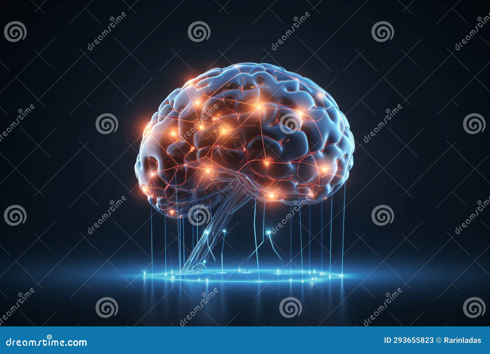 Wireframe Mesh of Brain, Brain Scan Technology, Electrical Technology ...