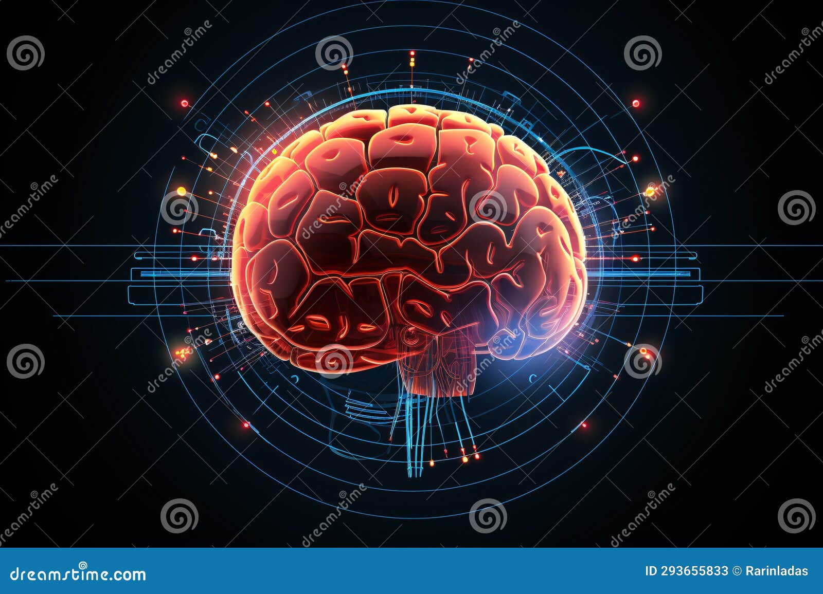 Wireframe Mesh of Brain, Brain Scan Technology, Electrical Technology ...