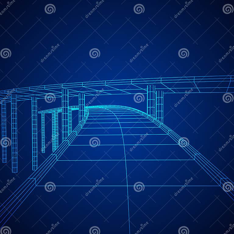 Wireframe Mesh Bridge Highway Crossing Stock Vector - Illustration of ...