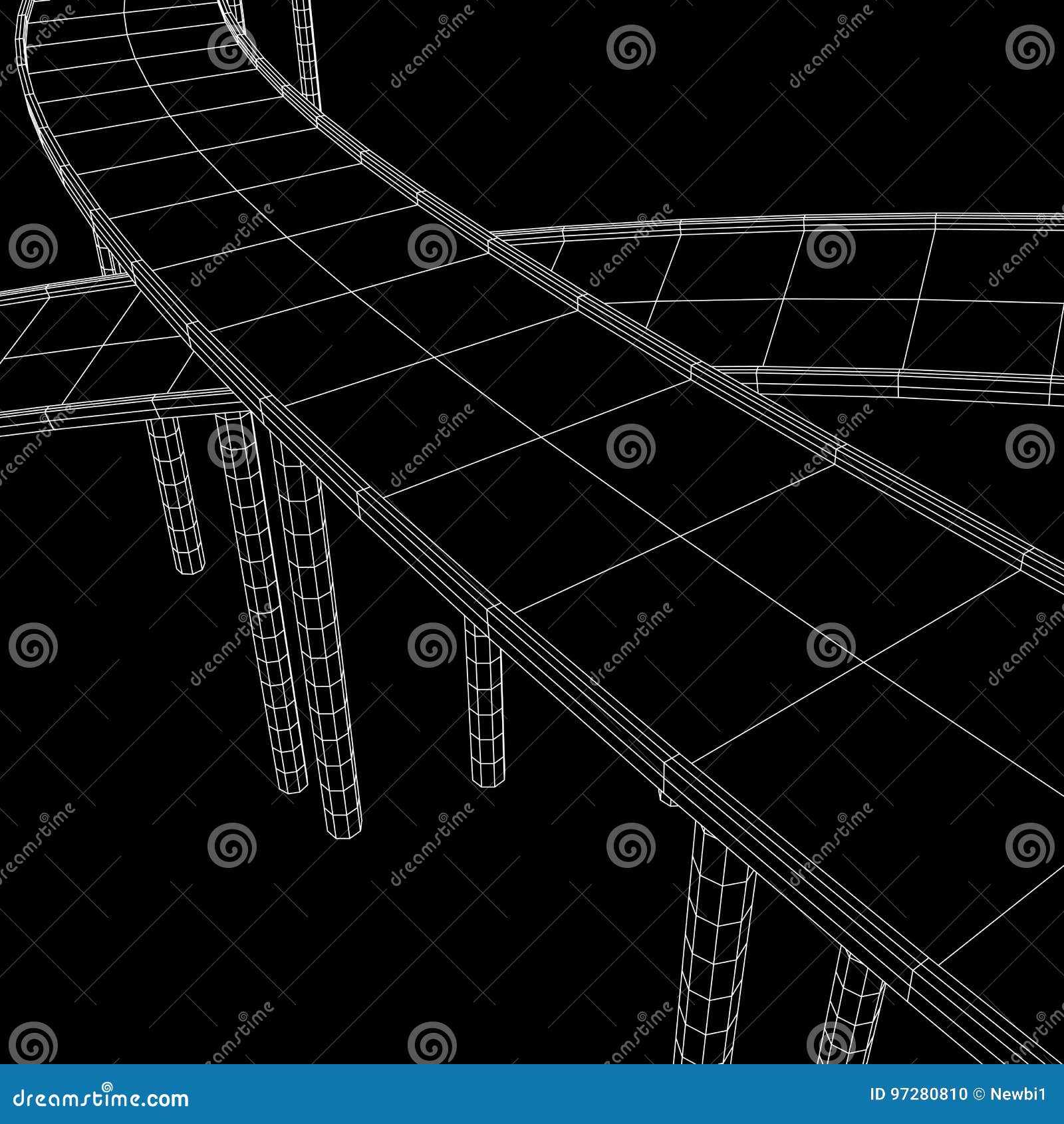 Wireframe Mesh Bridge Highway Crossing Stock Vector - Illustration of ...
