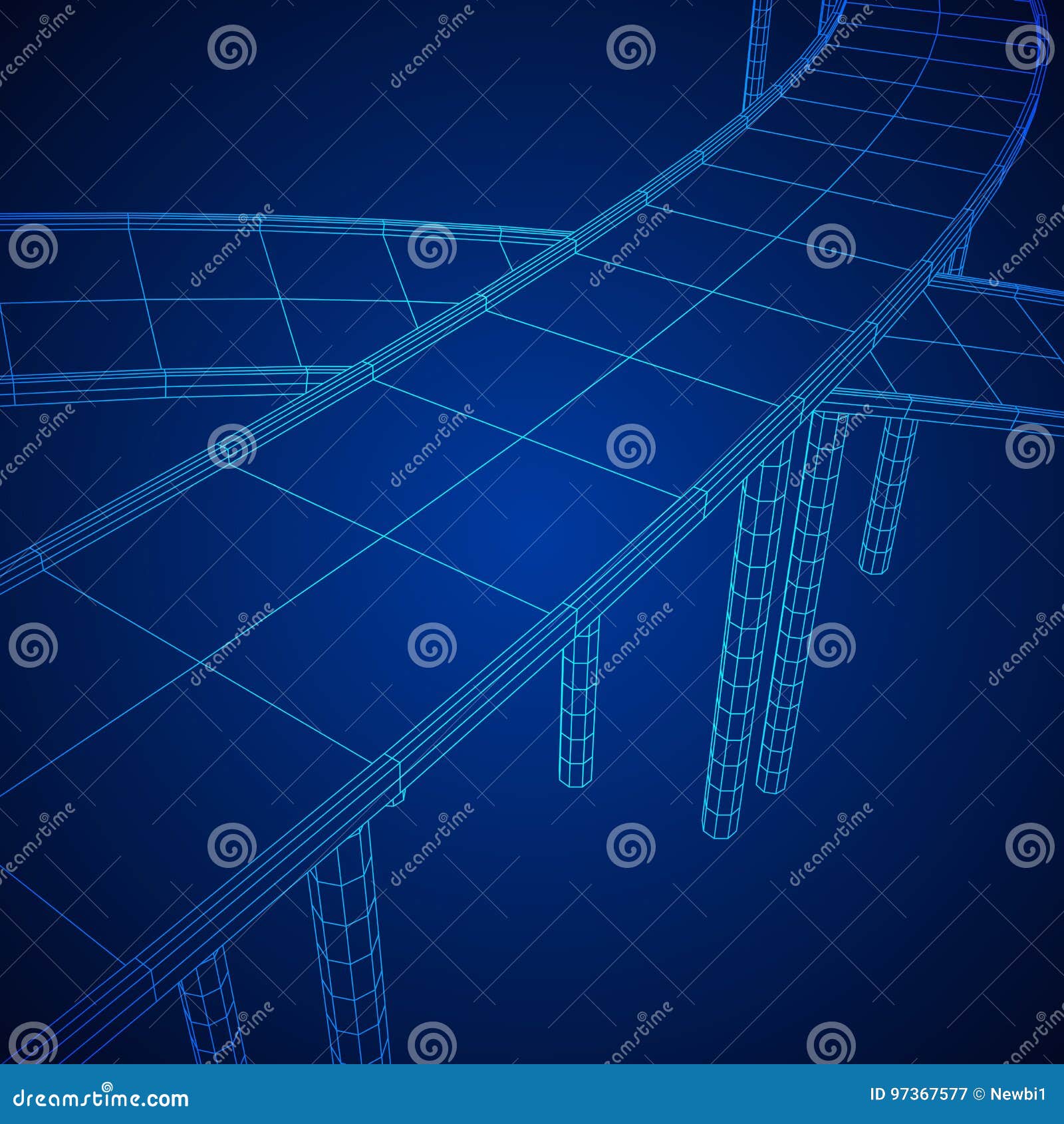 Wireframe Mesh Bridge Highway Crossing Stock Vector - Illustration of ...