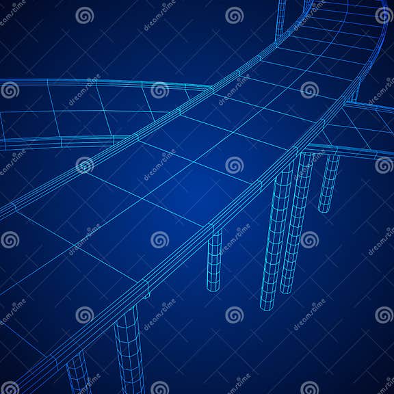Wireframe Mesh Bridge Highway Crossing Stock Vector - Illustration of ...
