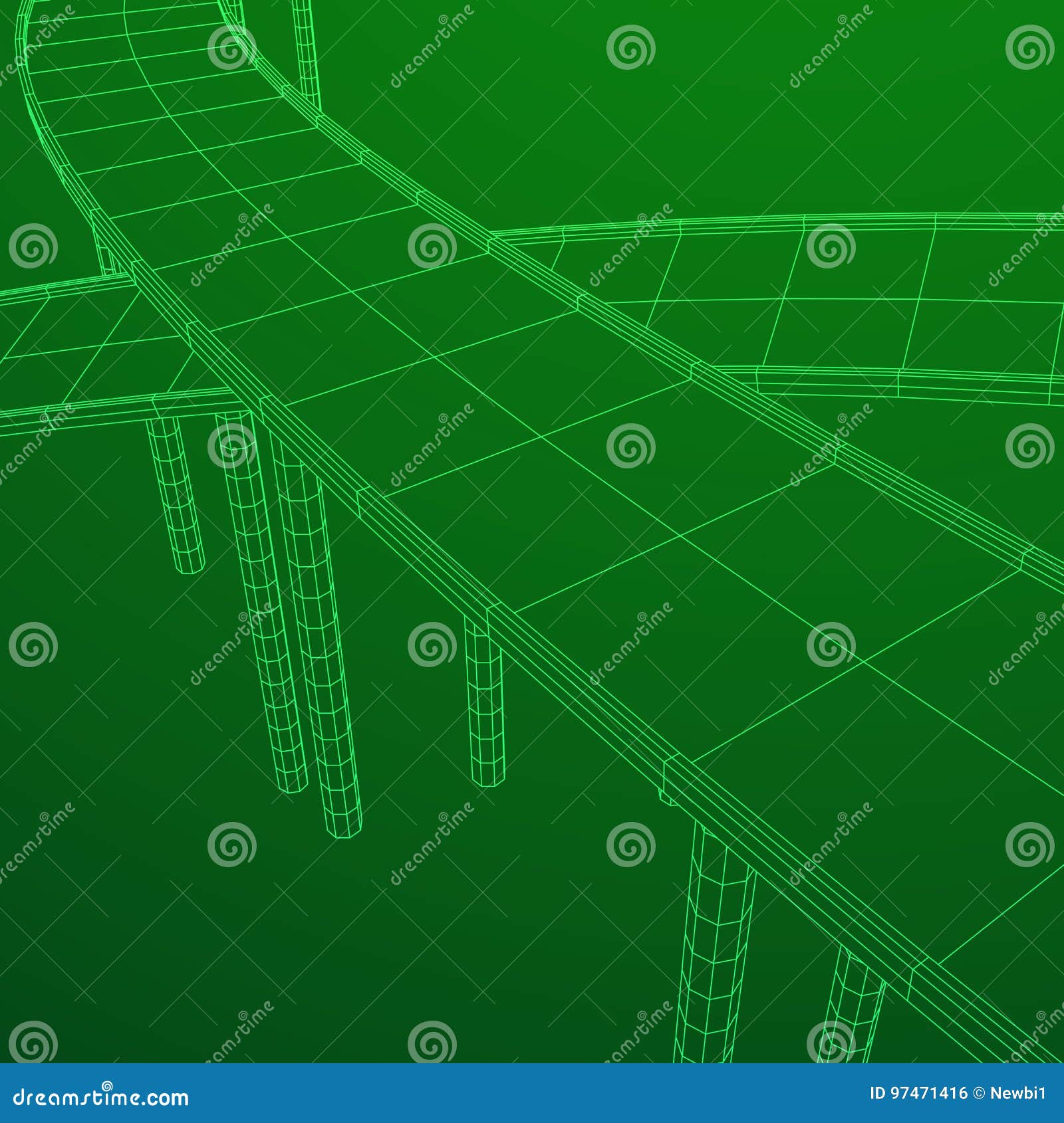 Wireframe Mesh Bridge Highway Crossing Stock Vector - Illustration of ...