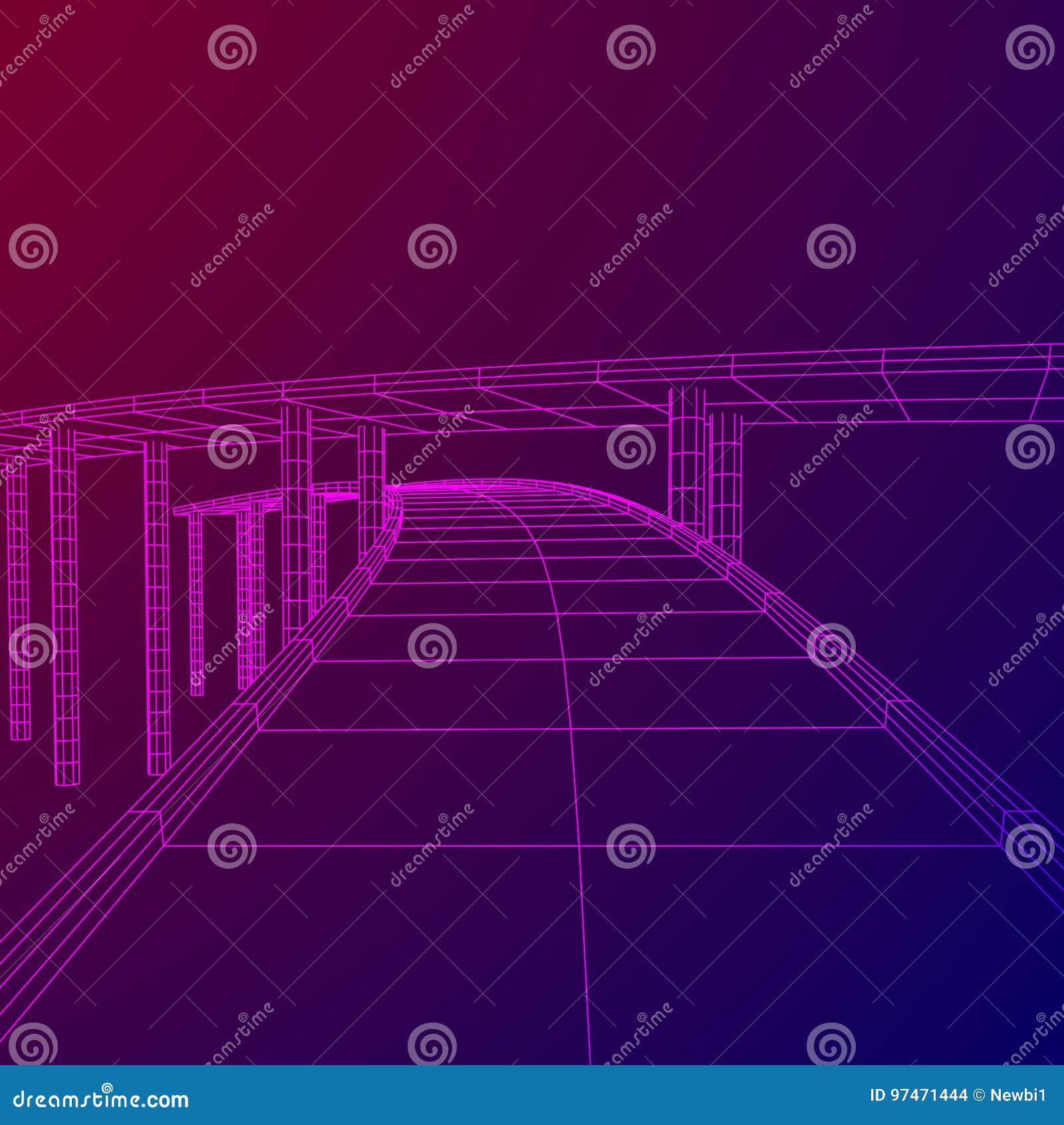 Wireframe Mesh Bridge Highway Crossing Stock Vector - Illustration of ...