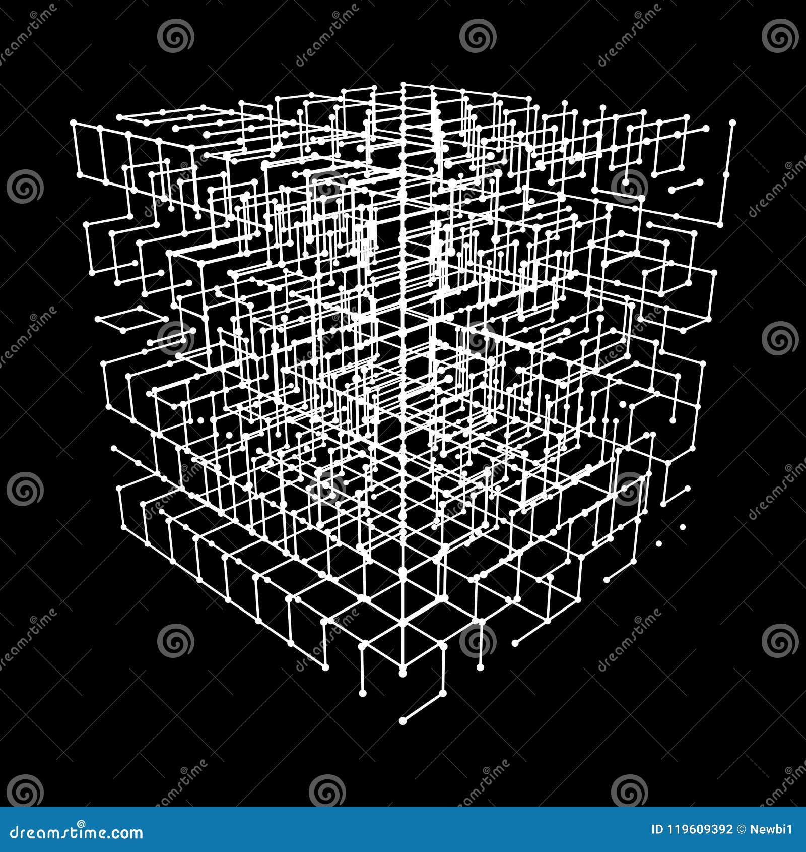 Wireframe Mesh Cube ilustración del vector. Ilustración de grande ...