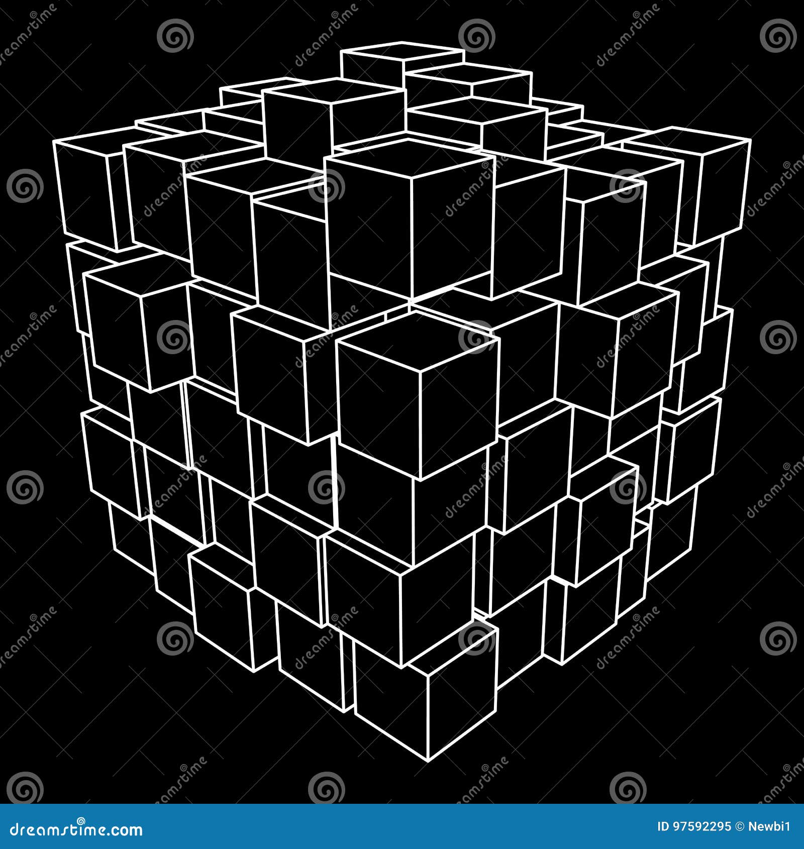 Wireframe Mesh Cube ilustración del vector. Ilustración de fondo - 97592295