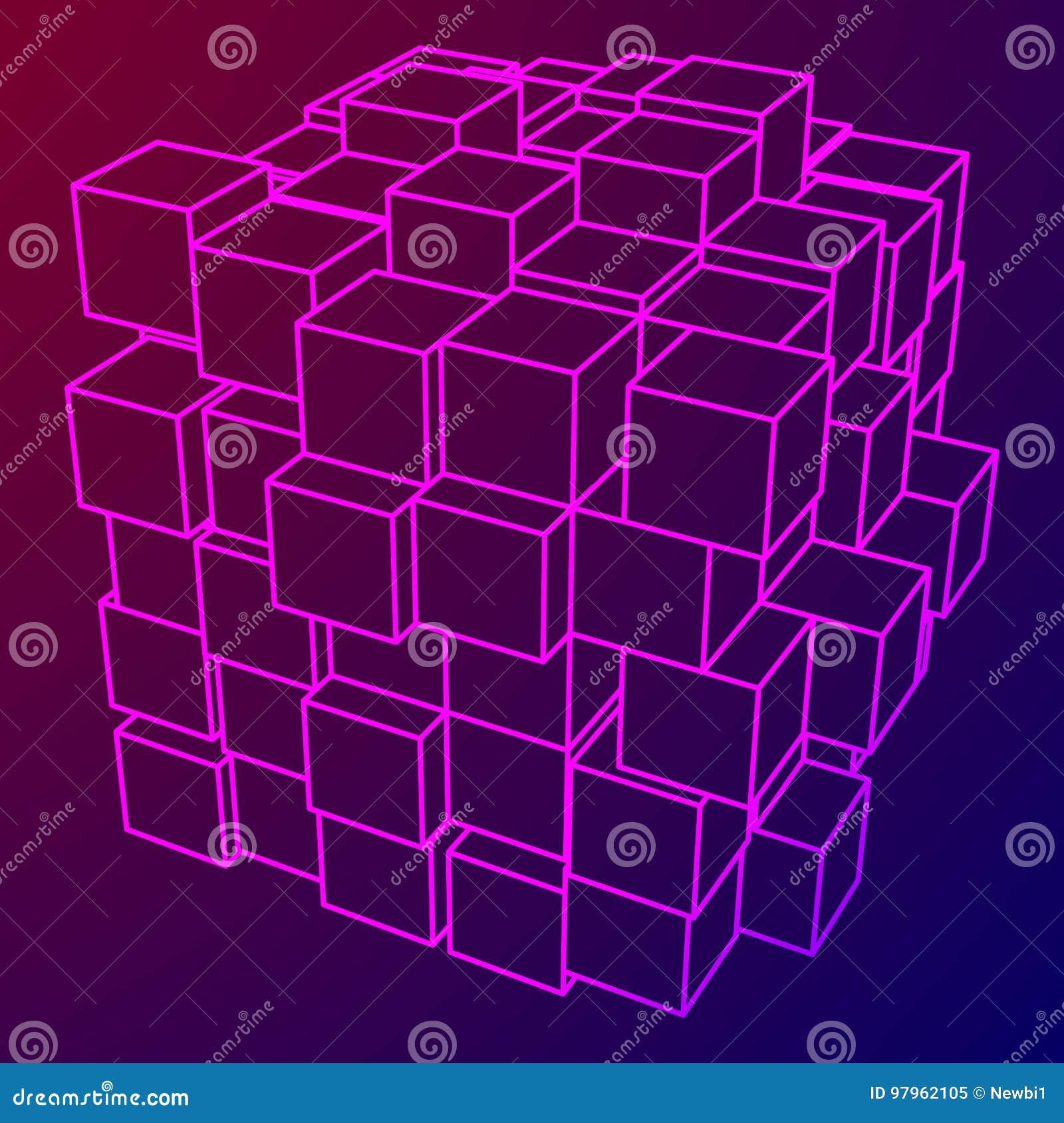 Wireframe Mesh Cube ilustración del vector. Ilustración de poligonal ...