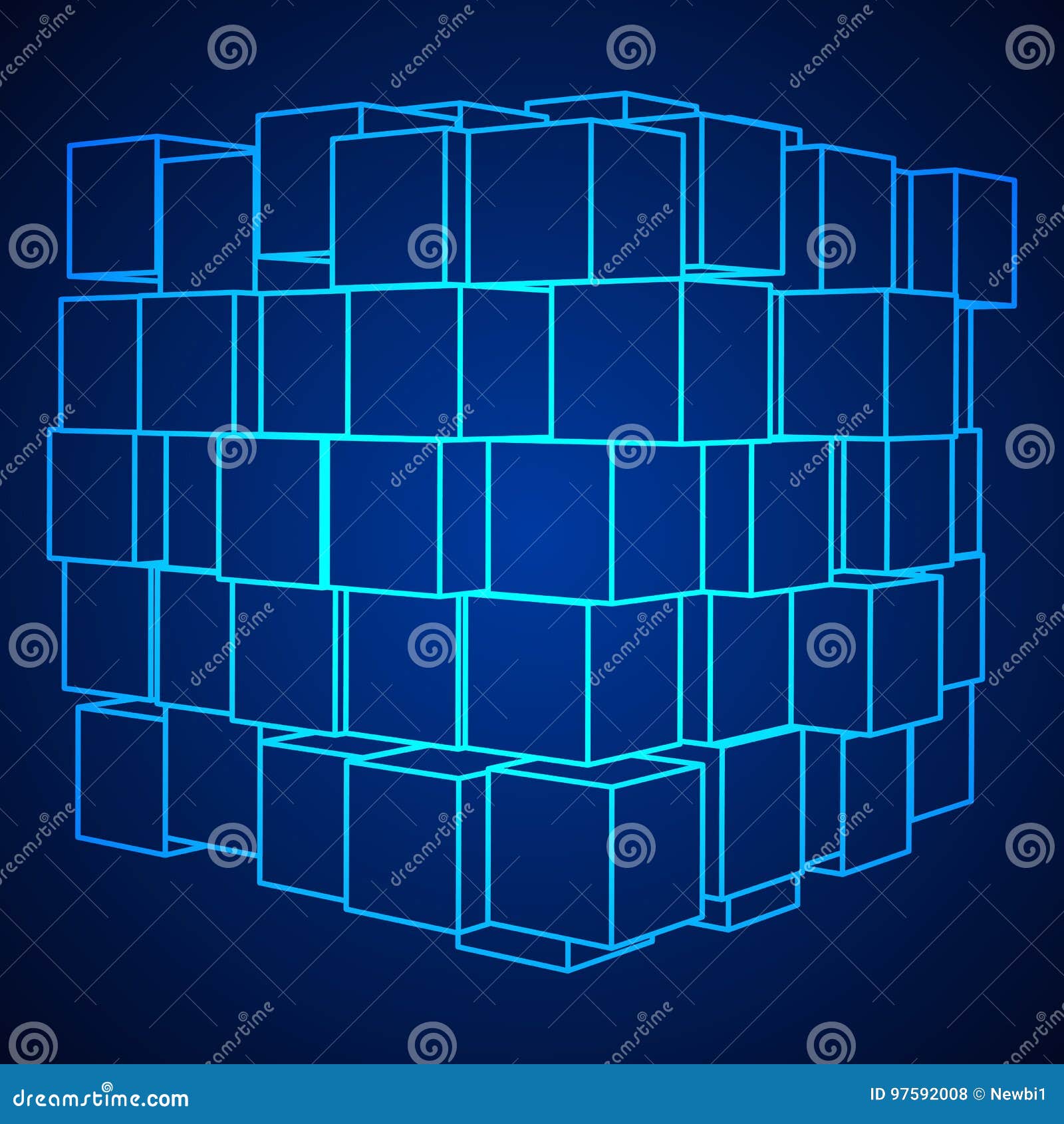 Wireframe Mesh Cube. stock vector. Illustration of object - 97592008