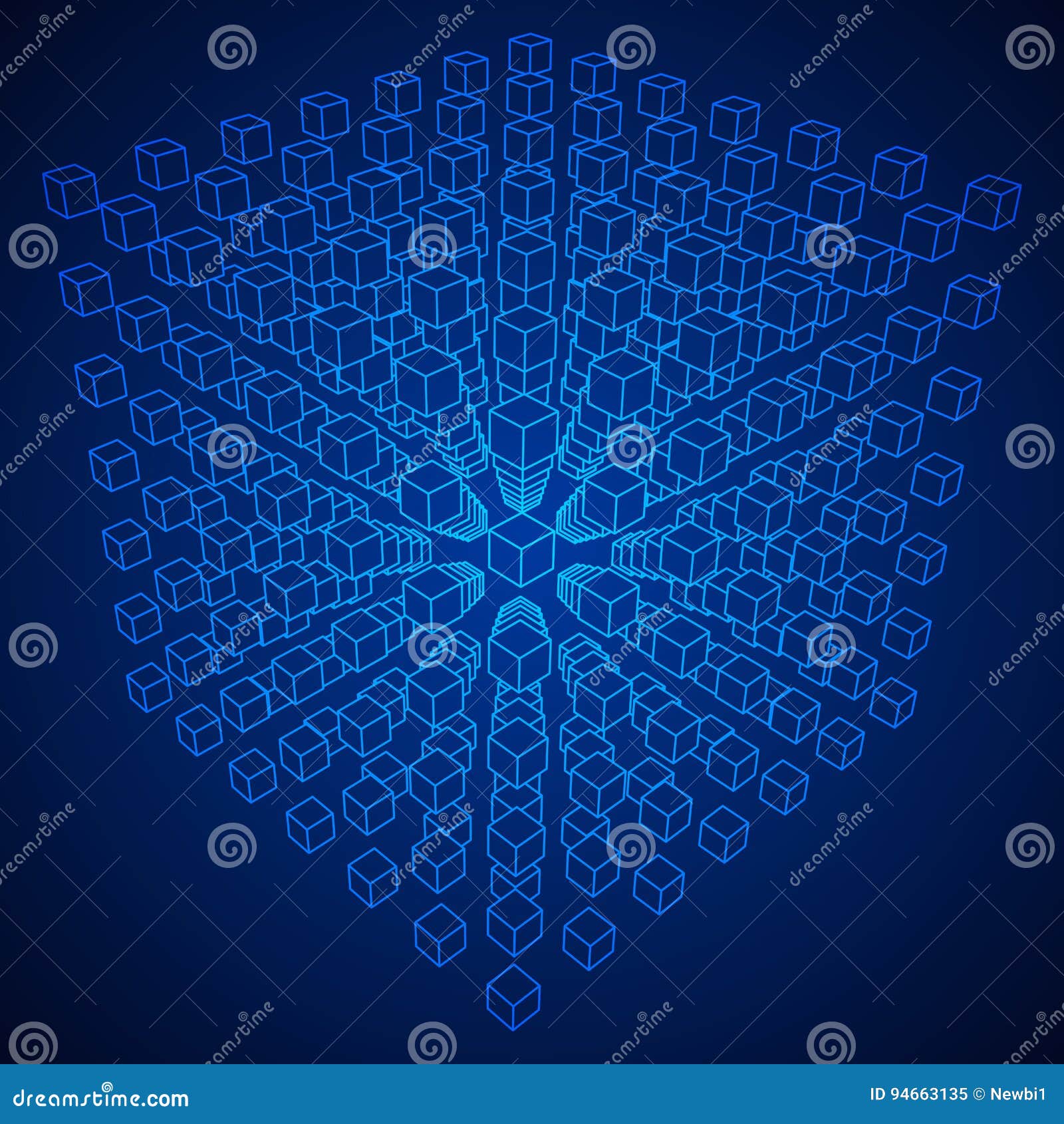 Wireframe Mesh Cube. stock vector. Illustration of construction - 94663135