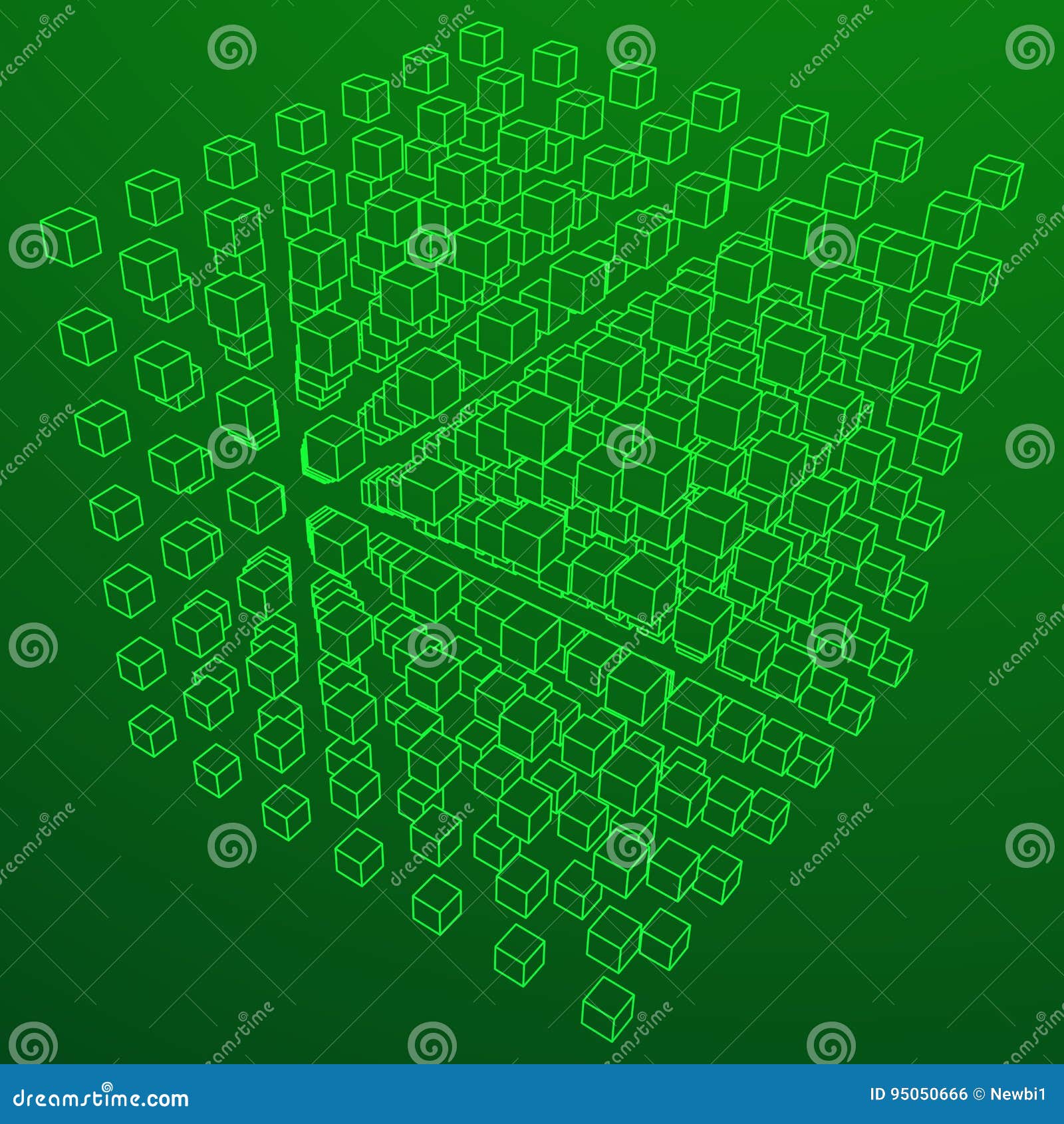 Wireframe Mesh Cube. stock vector. Illustration of graphic - 95050666