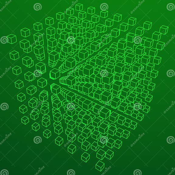 Wireframe Mesh Cube. stock vector. Illustration of graphic - 95050666