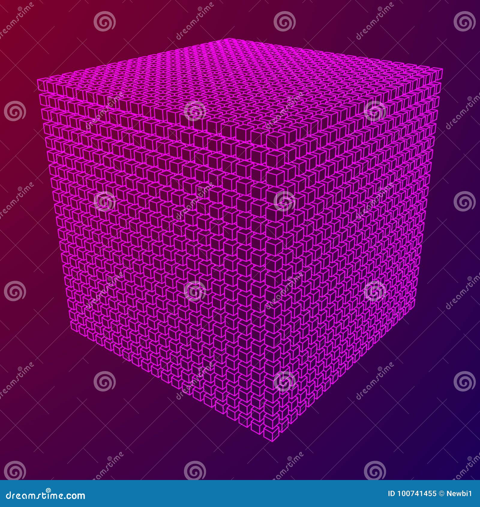 Wireframe Mesh Cube. stock vector. Illustration of form - 100741455