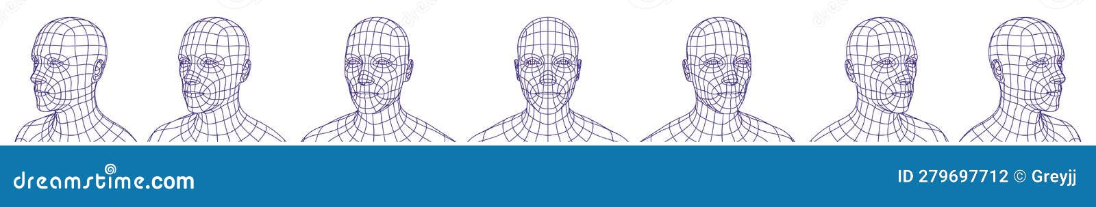 Wireframe Mesh Polygonal Male Head in Different Angles Stock Vector ...
