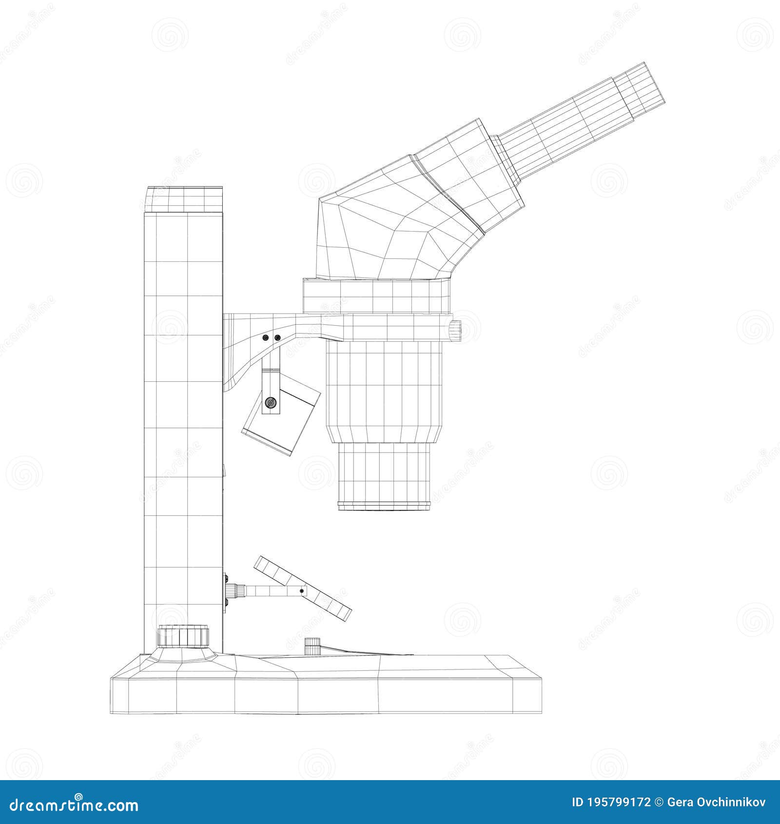 Wireframe Of A Microscope Made Of Black Lines Isolated On A White ...