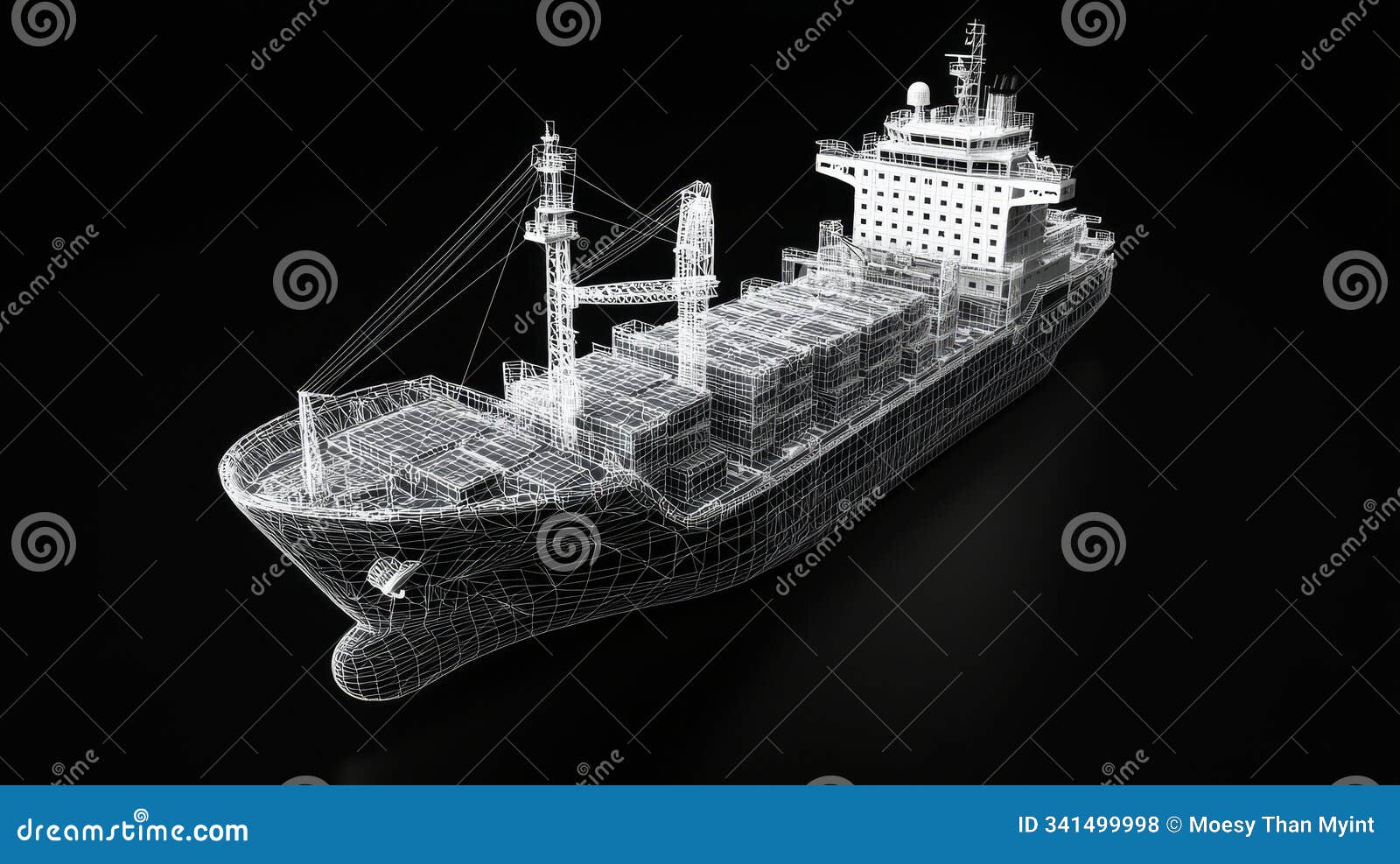 A 3D Wireframe Design of a Cargo Ship Against a Red Background ...