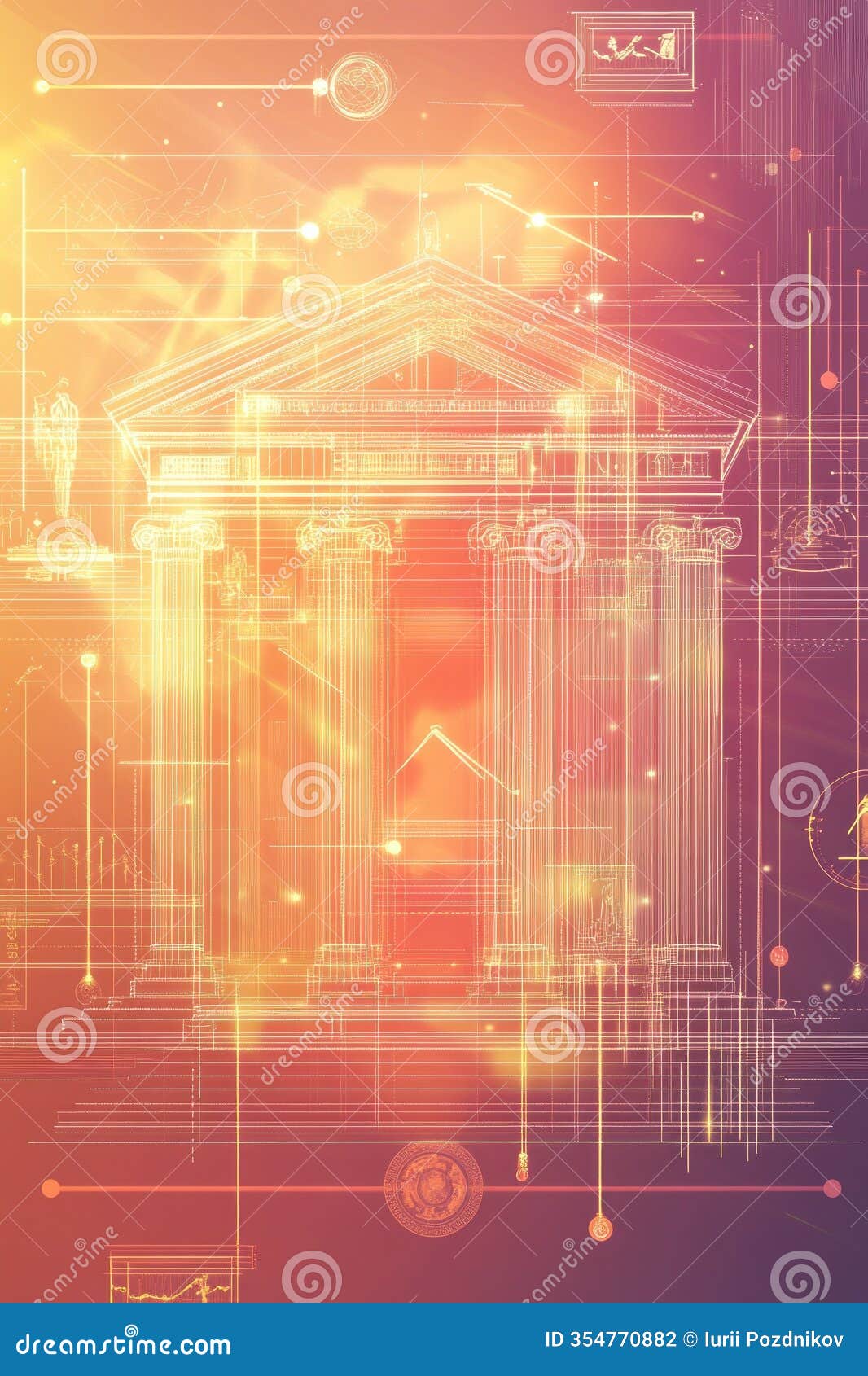 Government Building with Abstract Futuristic Data Analysis Interface ...