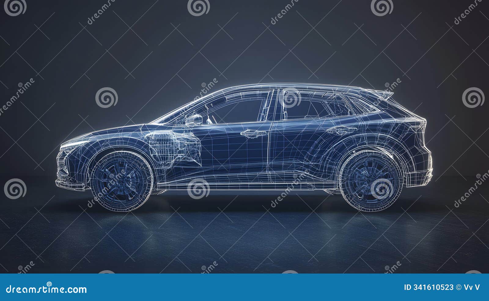 Wireframe Model of a Modern SUV in Blue Tones Stock Illustration ...
