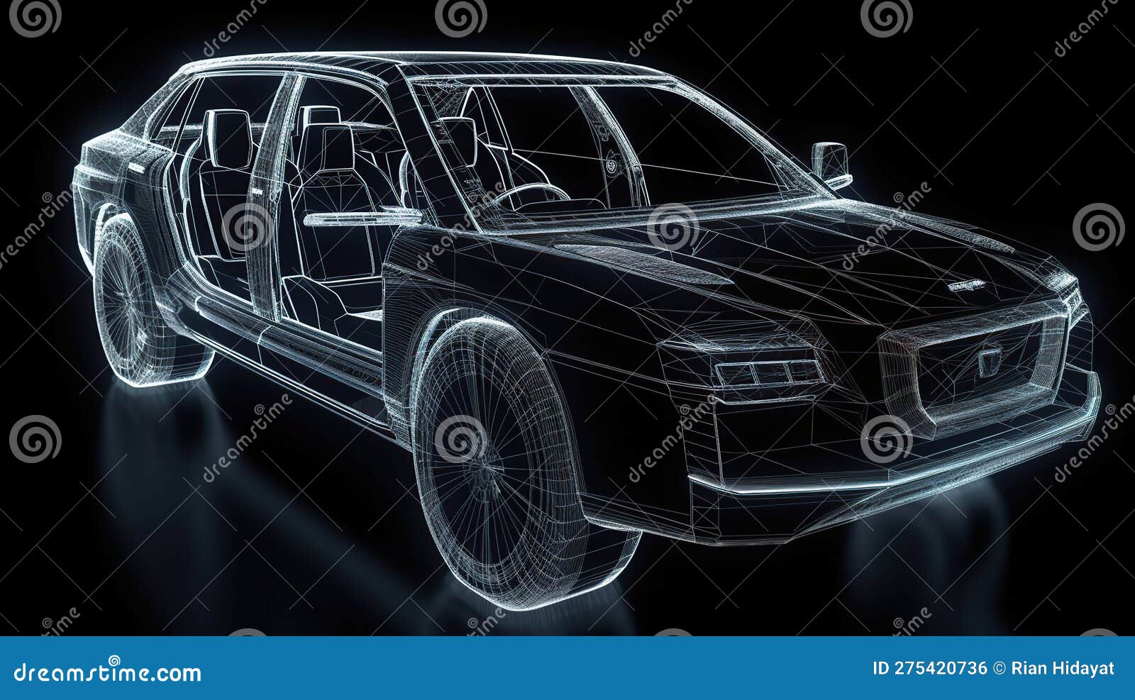 Wireframe of Modern Car with Hi Tech User Interface Details in Dark ...
