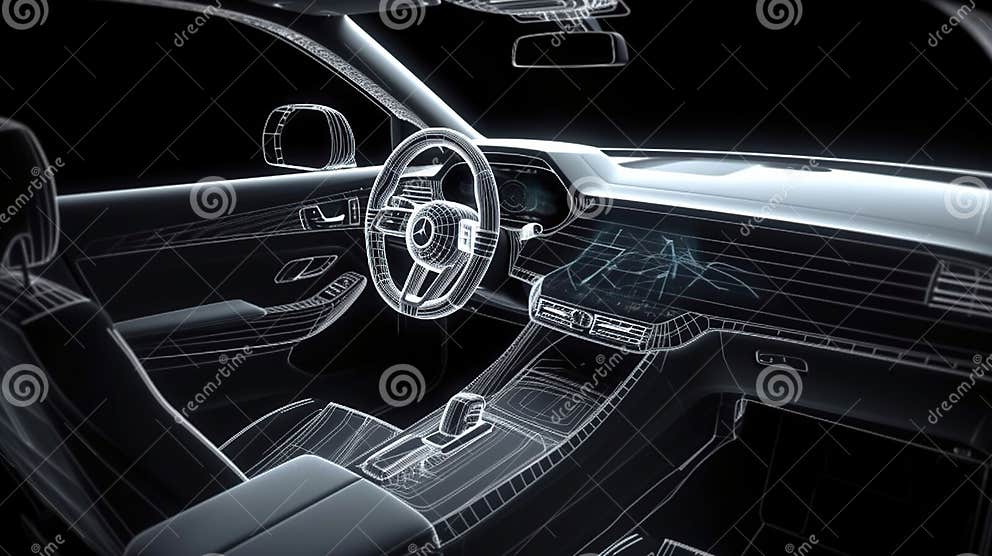 Wireframe of Modern Car with Hi Tech User Interface Details in Dark ...