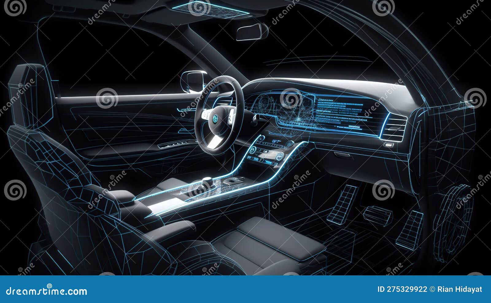 Wireframe of Modern Car with Hi Tech User Interface Details in Dark ...