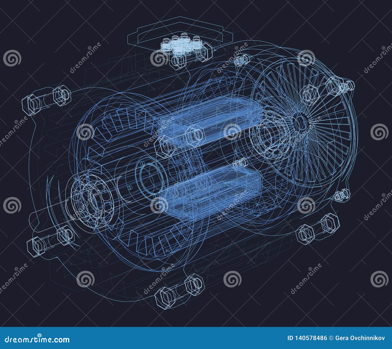 Wireframe of the Motor. Internal Parts of the Engine Stock Vector ...