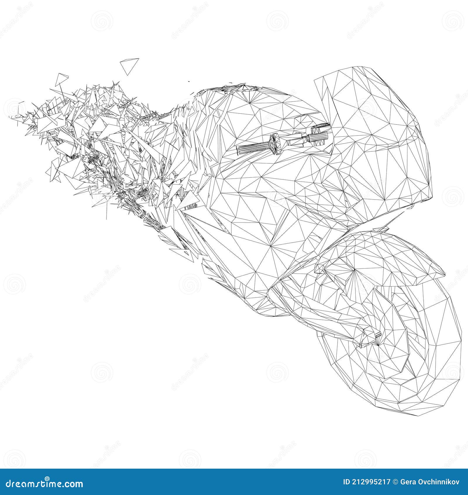 Wireframe of the Motorcycle is Crumbling into Small Fragments ...