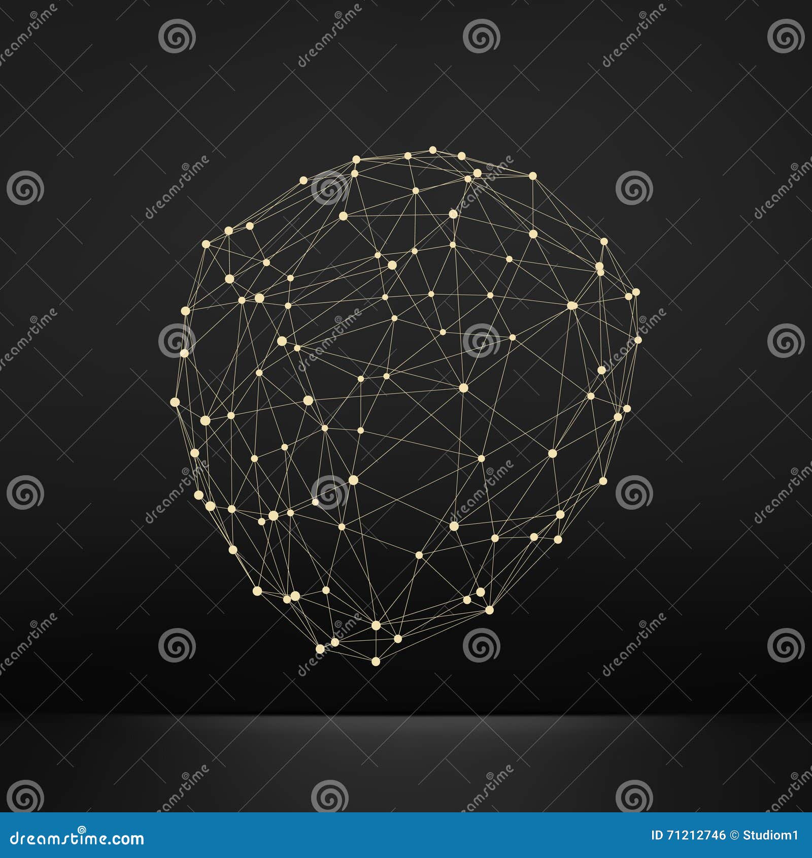 Wireframe Object With Lines And Dots Abstract 3d Connection Structure Geometric Shape For